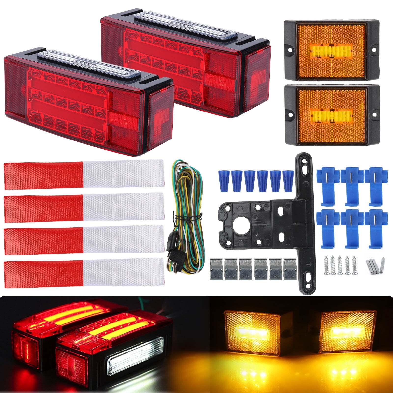 Supsupsiu 2Pcs LED Waterproof Red Trailer Boat Rectangle Stud Stop Turn ...