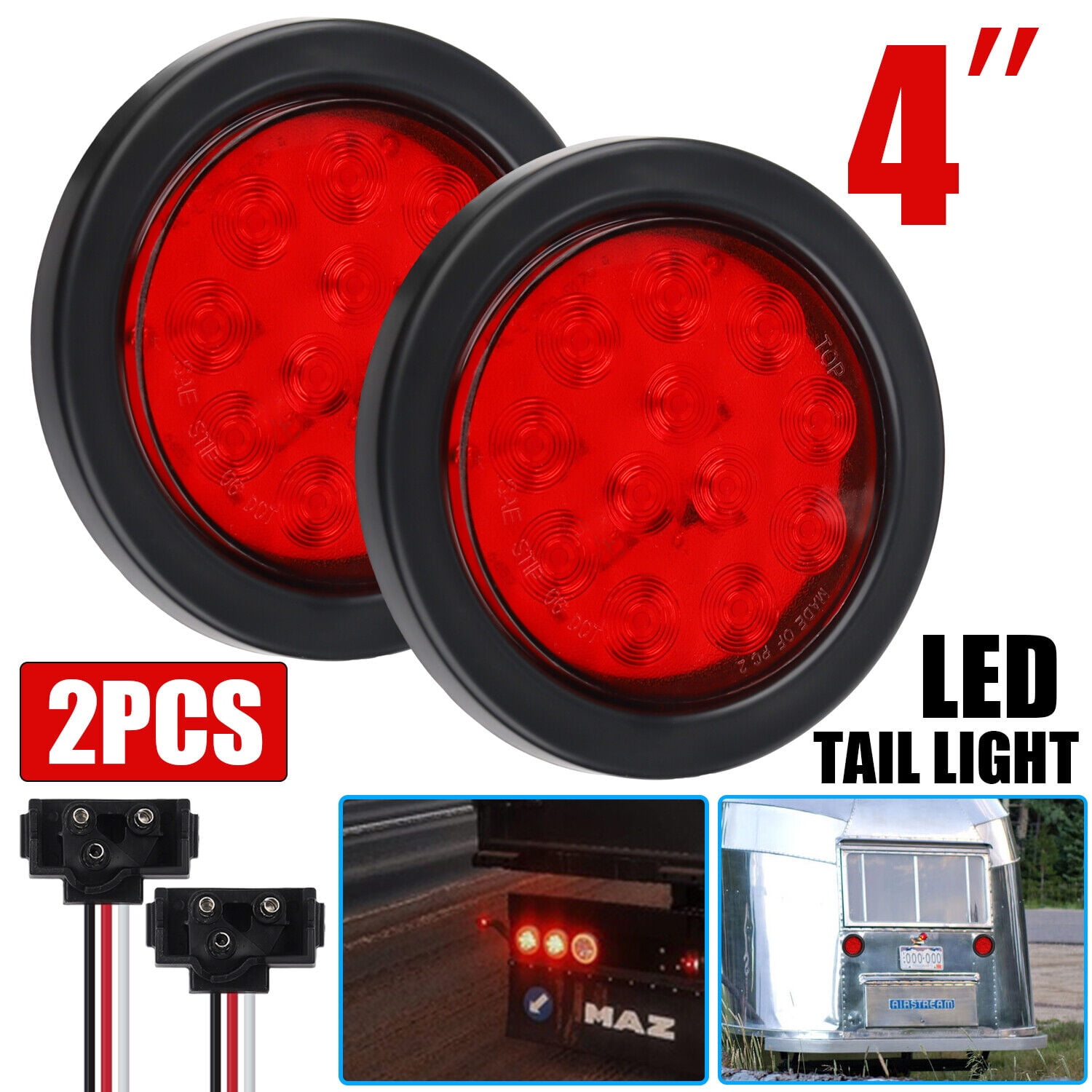 Supsupsiu 2X 4"inch Round Red 24-LED Truck Trailer Stop Turn Tail Brake ...