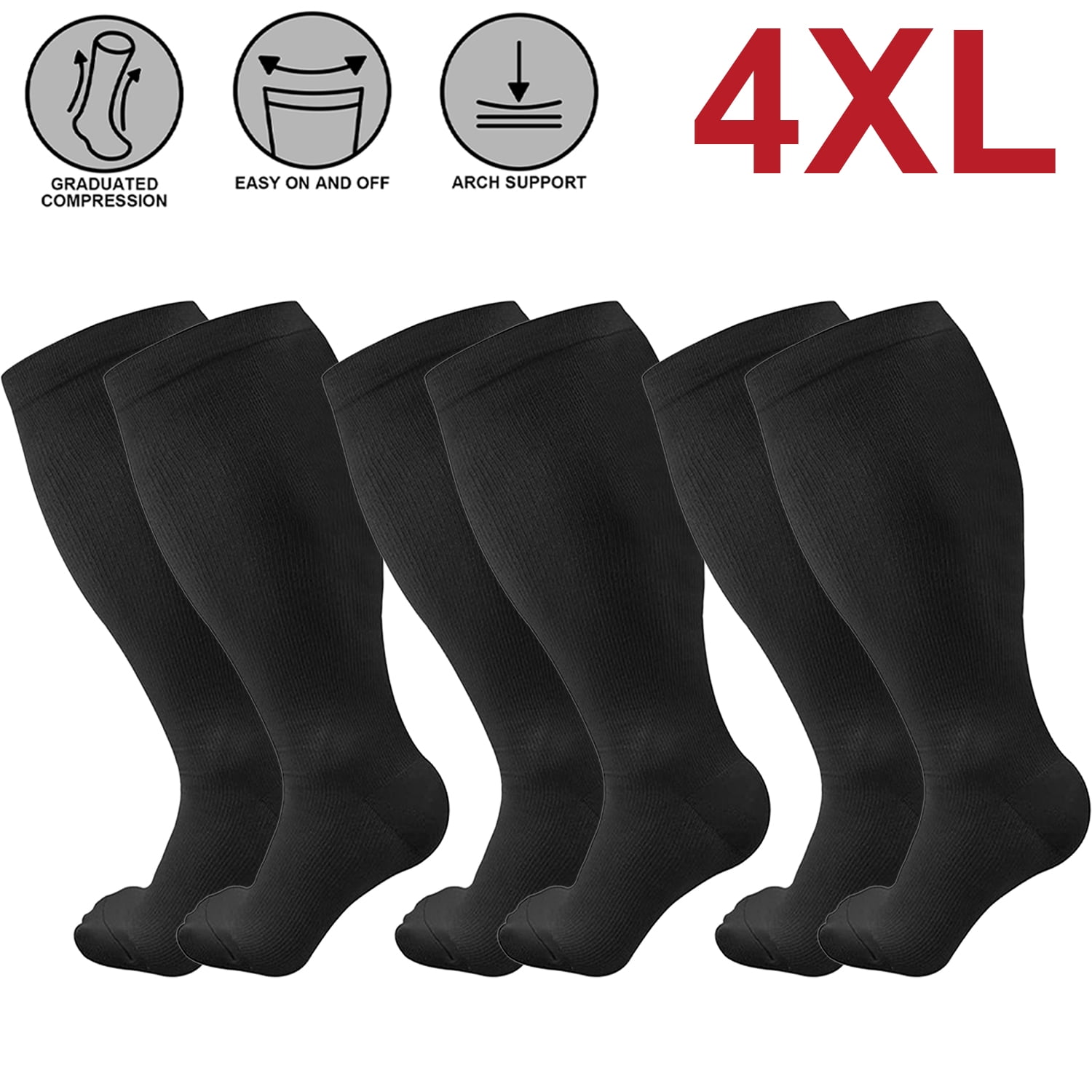 Supsupsiu 3 Pairs Plus Size Compression Socks for Women and Men Wide ...