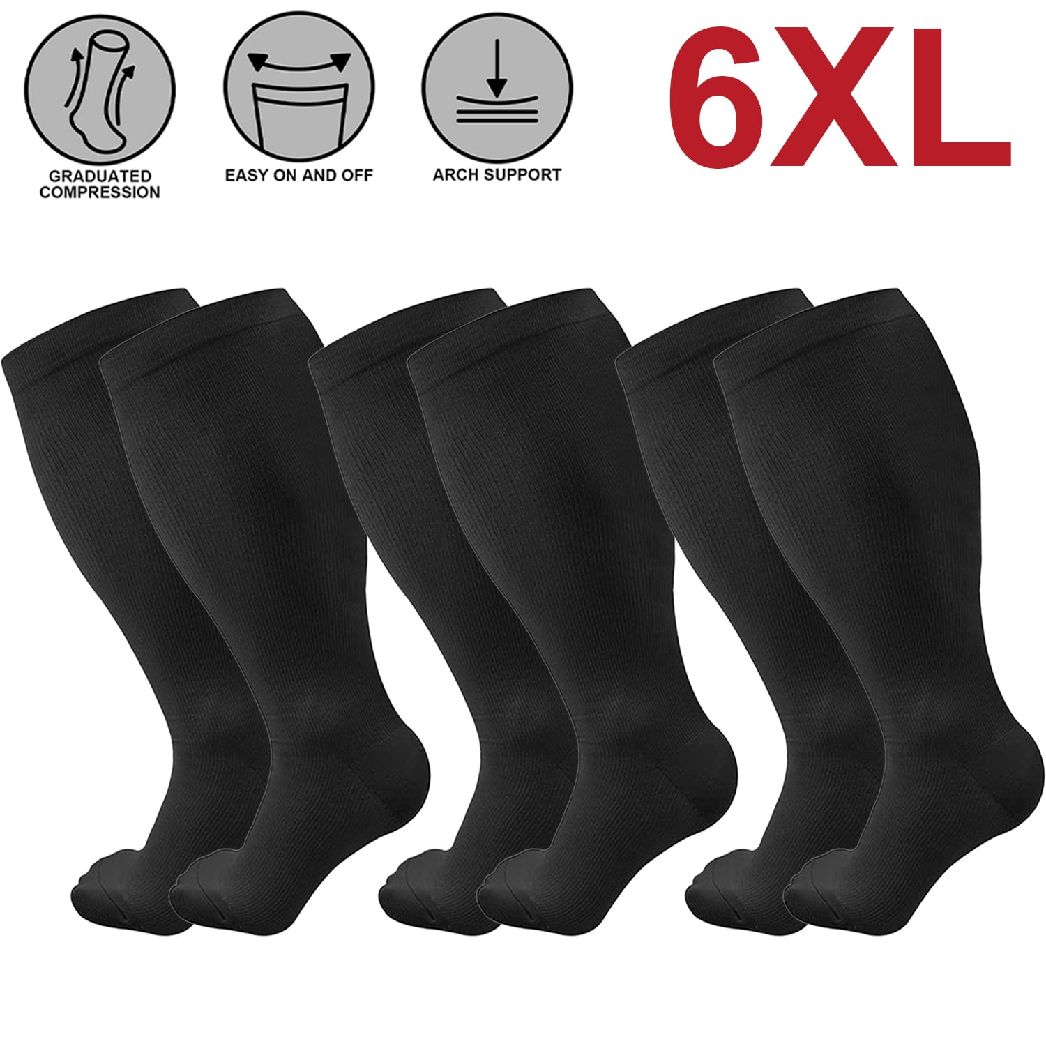 Supsupsiu 3 Pairs Plus Size Compression Socks for Women and Men Wide ...