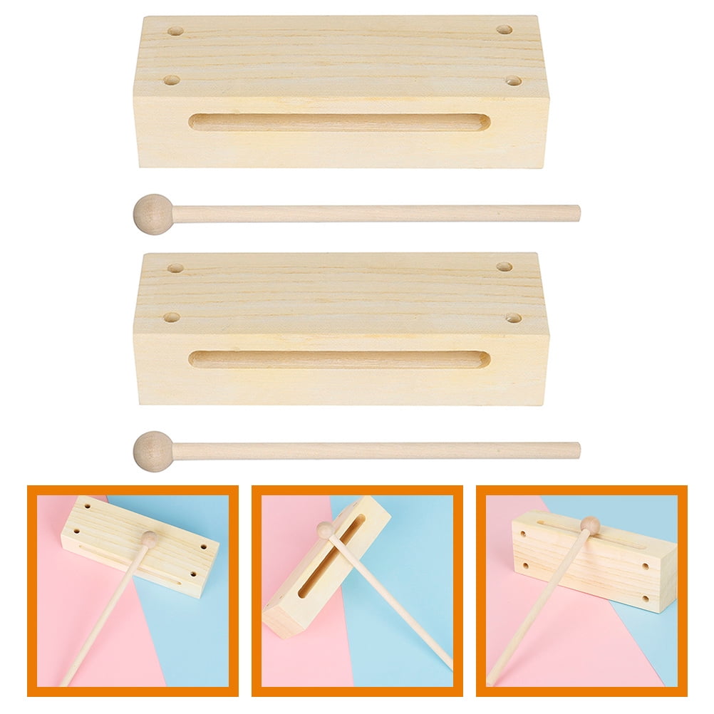 Supvox 2 Sets Wooden Rhythm Percussion Instruments With Mallets Block ...