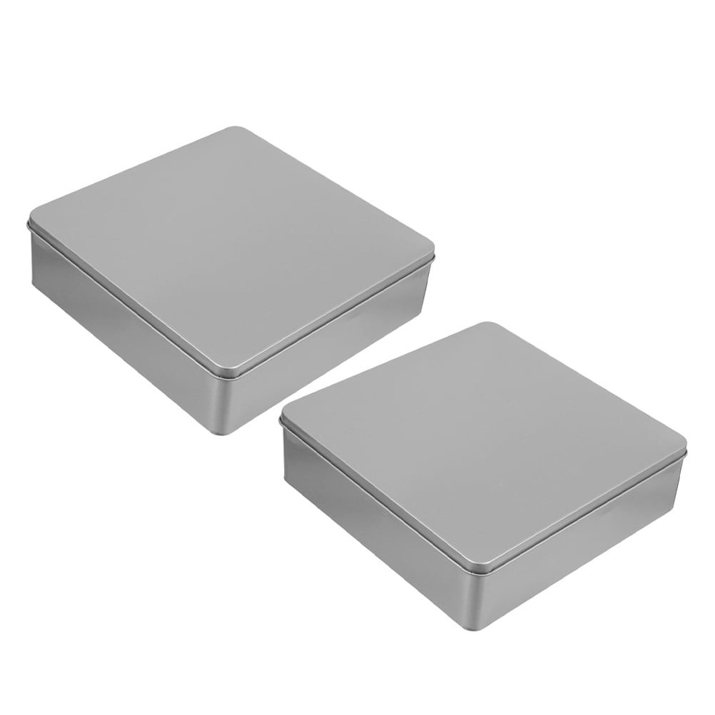 Supvox 2Pcs Silver Metal Tin Storage Boxes with Lid Decorative Large ...