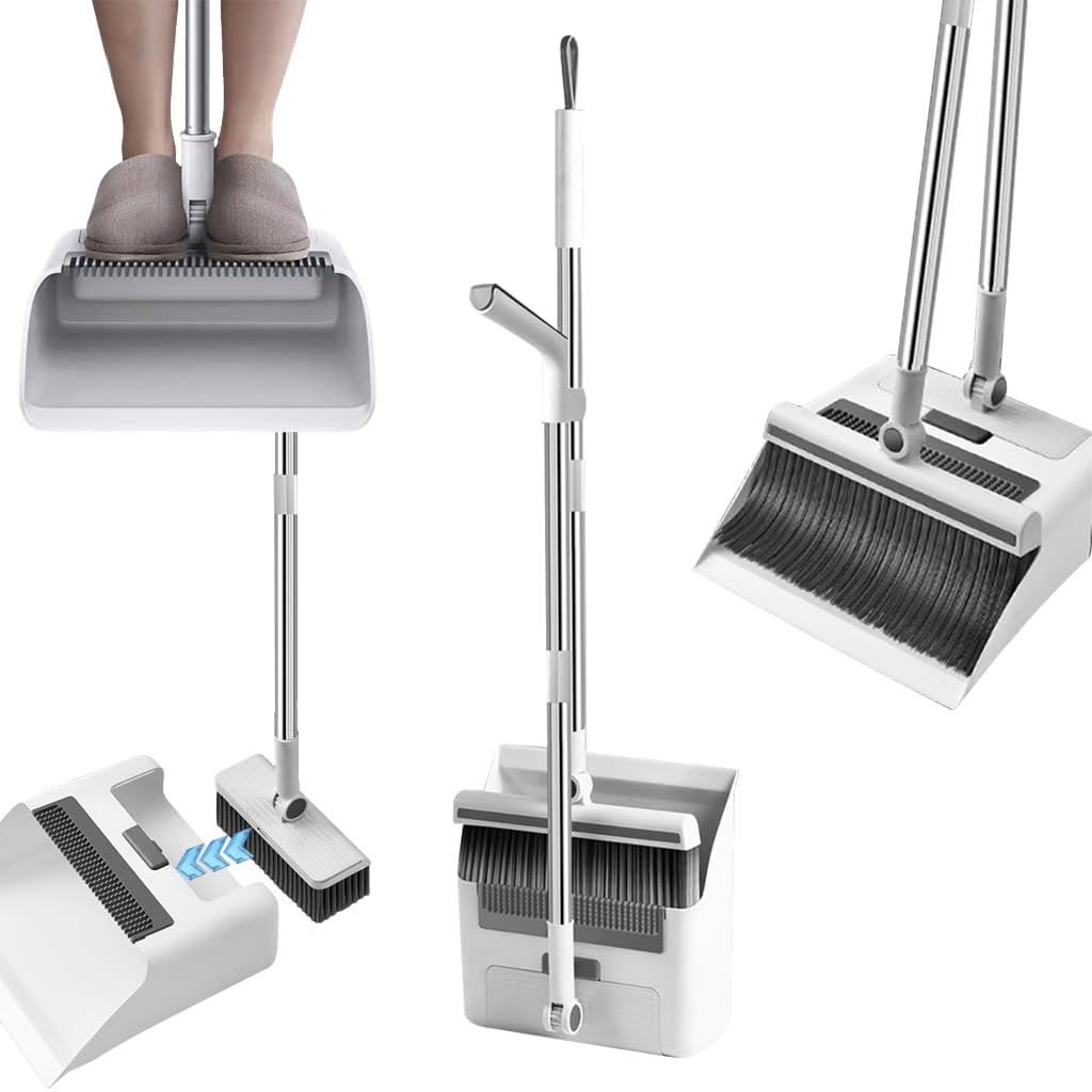 Supvox 3 in 1 Broom and Dustpan Set Long Handled Broom Dustpan Combo Upright Standing Lobby ...
