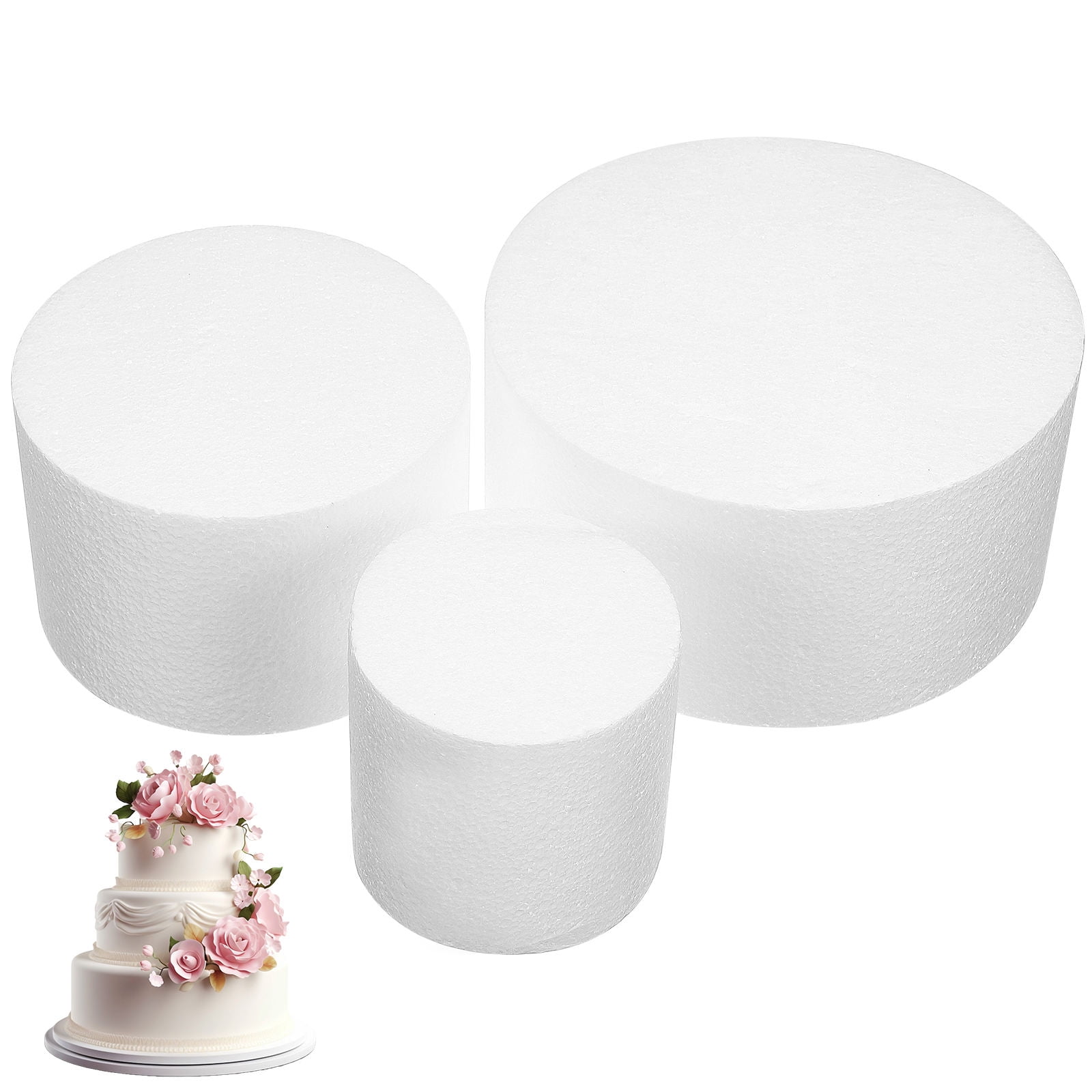 Supvox 3 Pcs Multi-Tier Cake Assembly Cake Dummies Fake Round Cake Foam ...