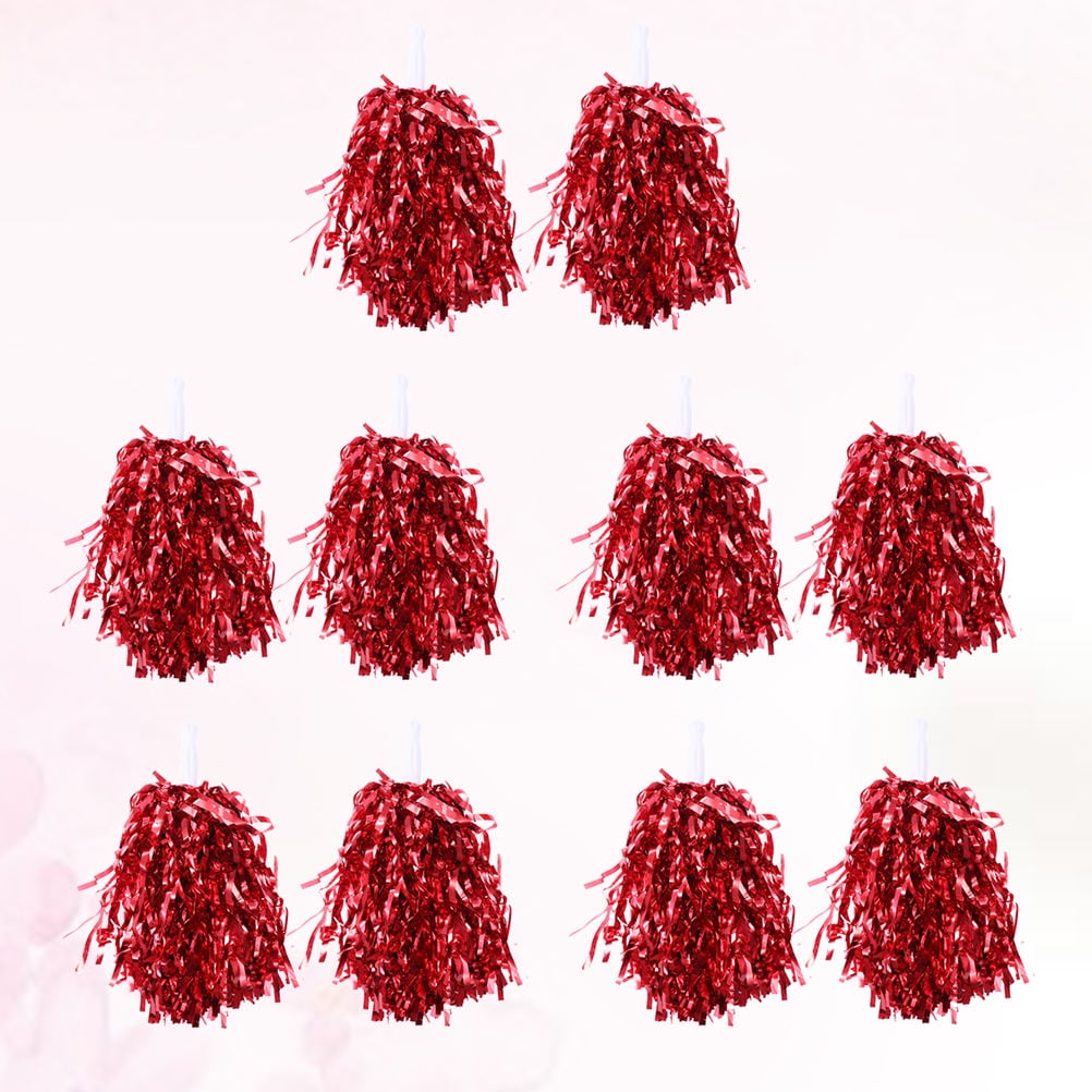Supvox 10Pcs Red Plastic Cheer Poms with Handle Lightweight Glitter ...