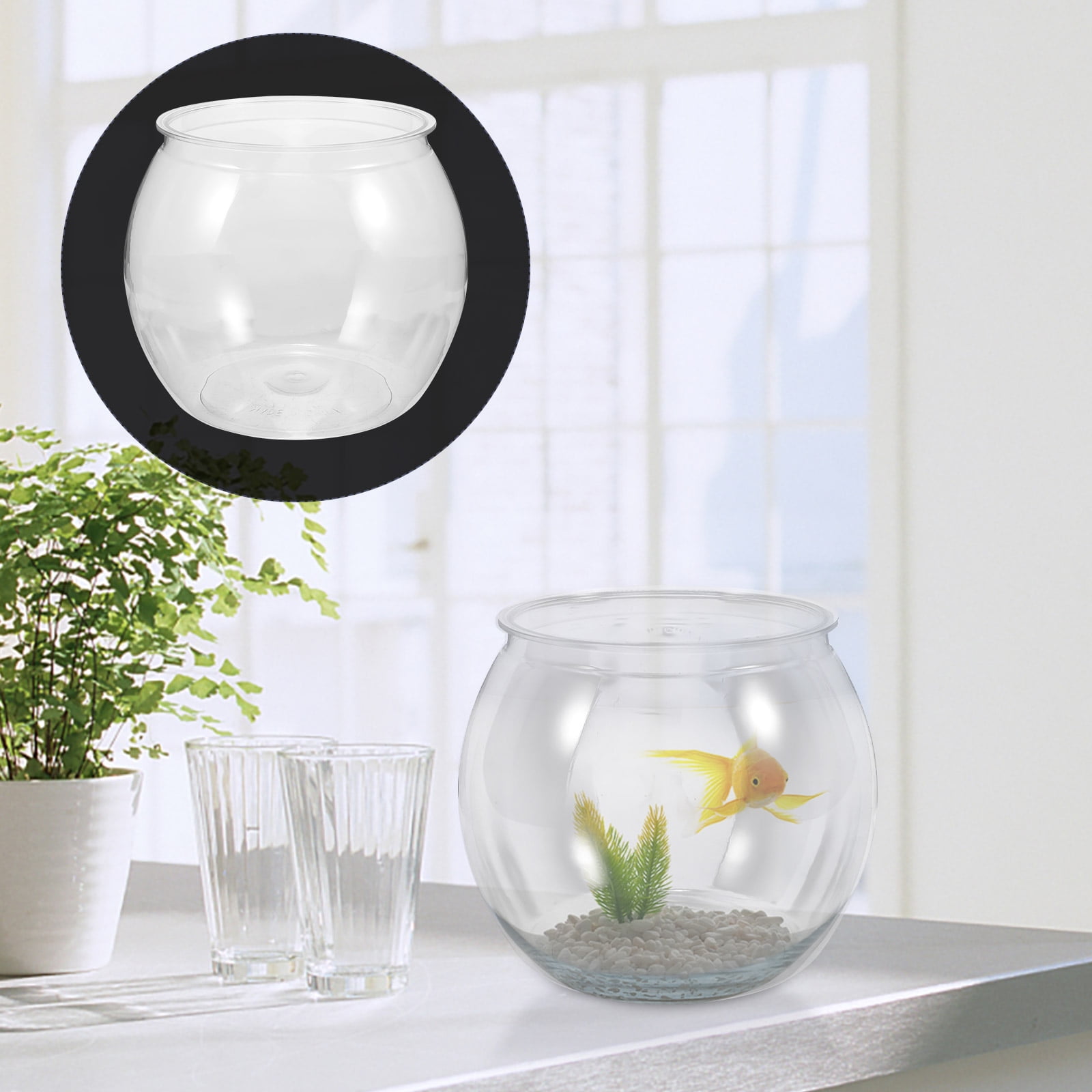 Supvox Clear Fish Bowl: Round Plastic Aquarium Terrarium for Betta Fish ...