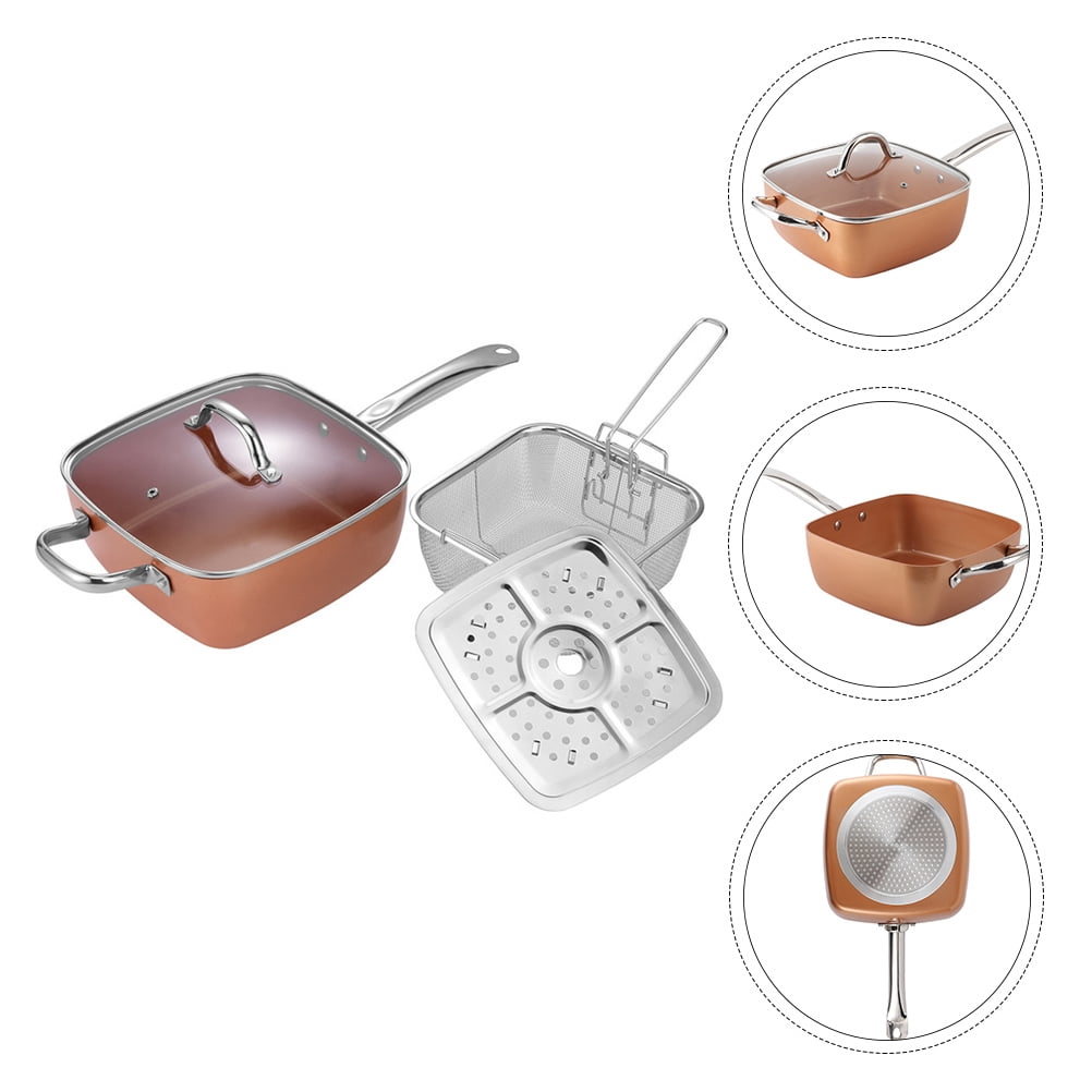 Supvox Cooking Pot for Vegetables Square Deep Fry Pot with Fry Basket ...