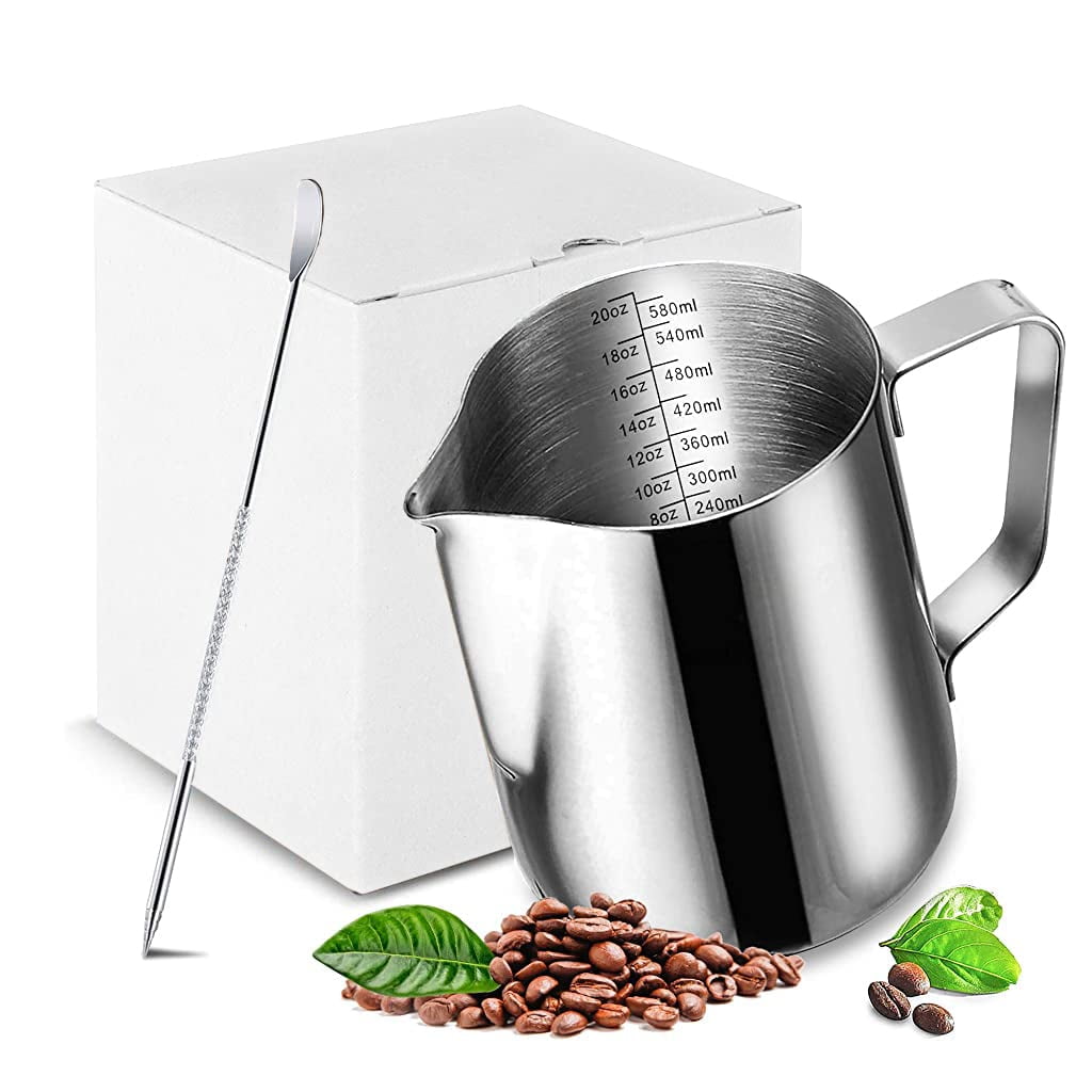 Supvox Milk Frothing Pitcher with Scale Stainless Steel Espresso Milk Frothing Pitchers for ...
