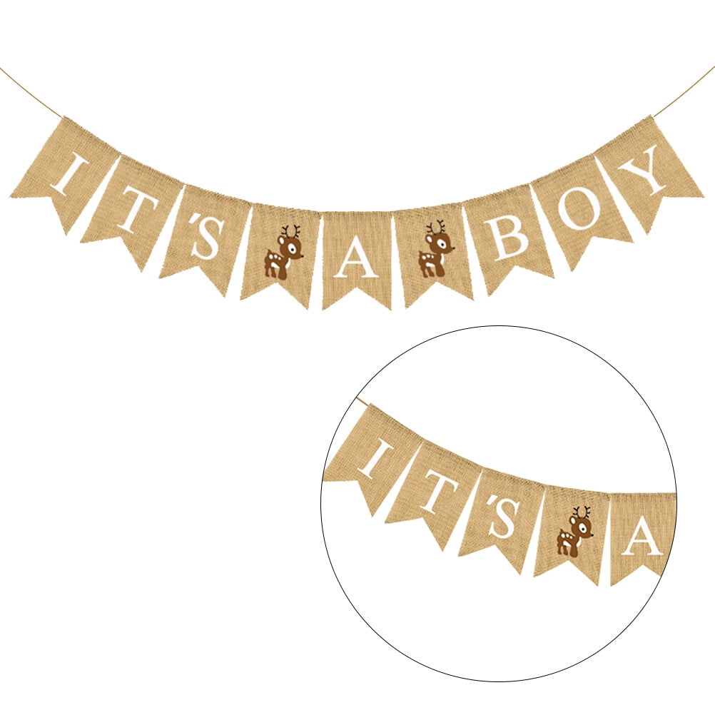 Supvox Reusable Birthday Banner Linen Bunting Flags Decoration White ...