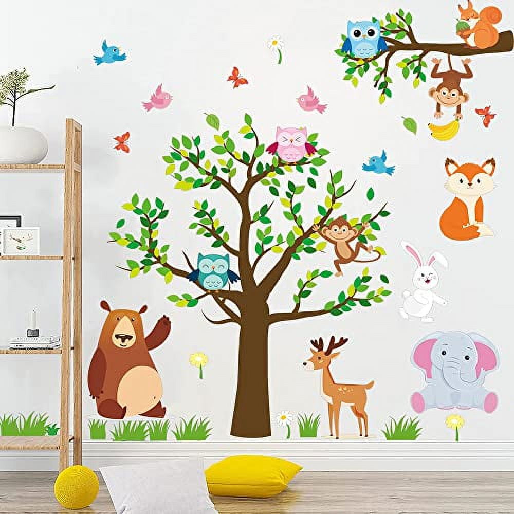 Supzone Jungle Animal Wall Stickers Forest Animal Tree Wall Sticker ...