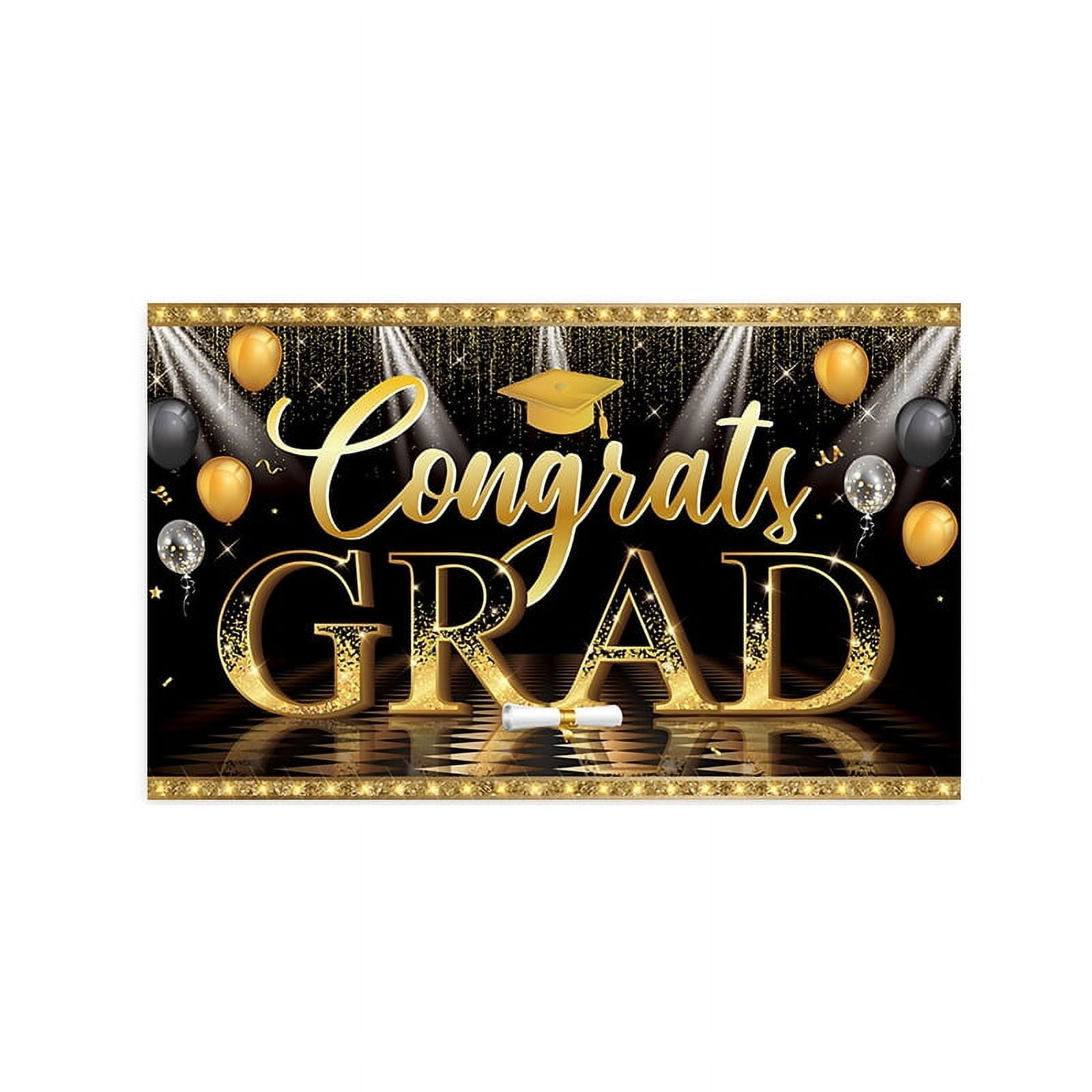 Suquosor Graduation Backdrop Congrats Grad Banner Black Gold Graduation ...