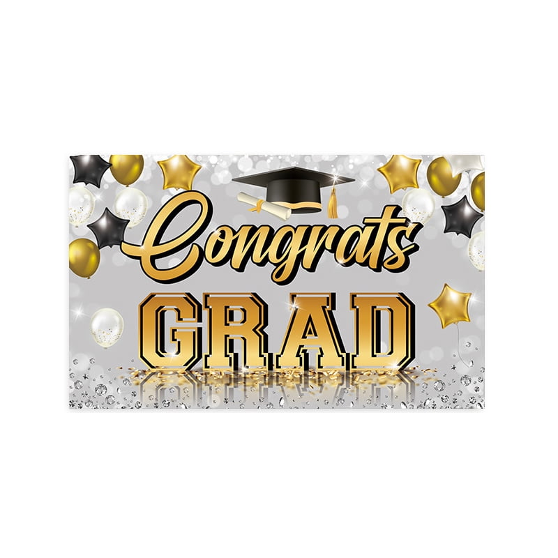 Suquosor Graduation Backdrop Congrats Grad Banner Black Gold Graduation ...