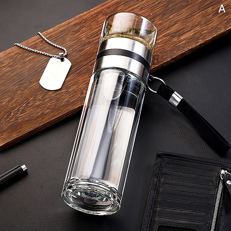 Suquosor Store Glass Tea Infuser Bottle Leak-Proof Travel Mug Double Wall Tea Cup Portable ...