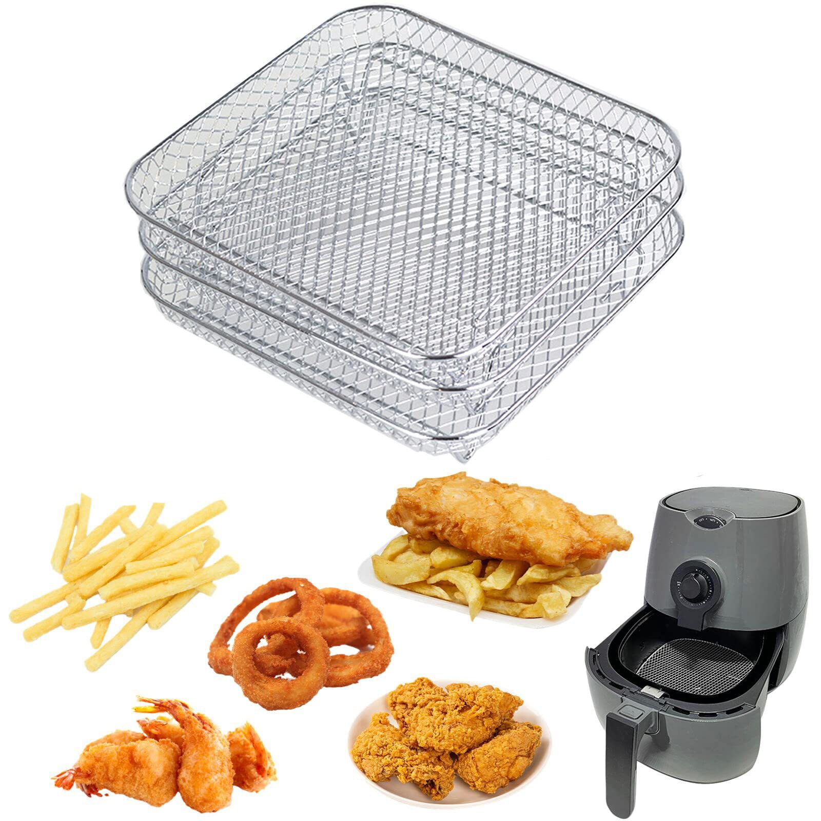 Suqwn 8.3 inch Dual Air Fryer Rack - 3pcs Layered Dehydrator Racks with ...