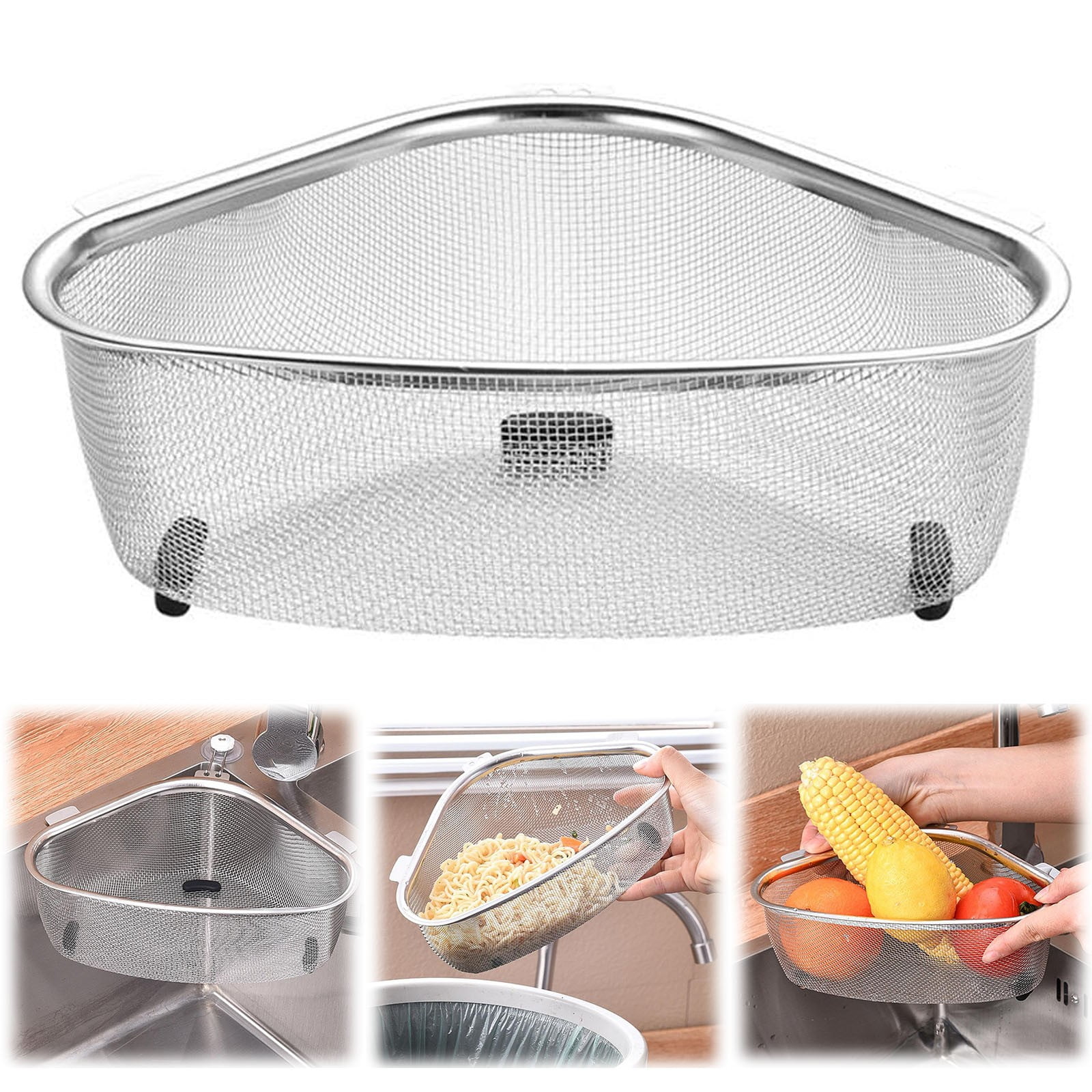 Suqwn Triangle Kitchen Sink Drain Strainer Basket, Stainless Steel ...