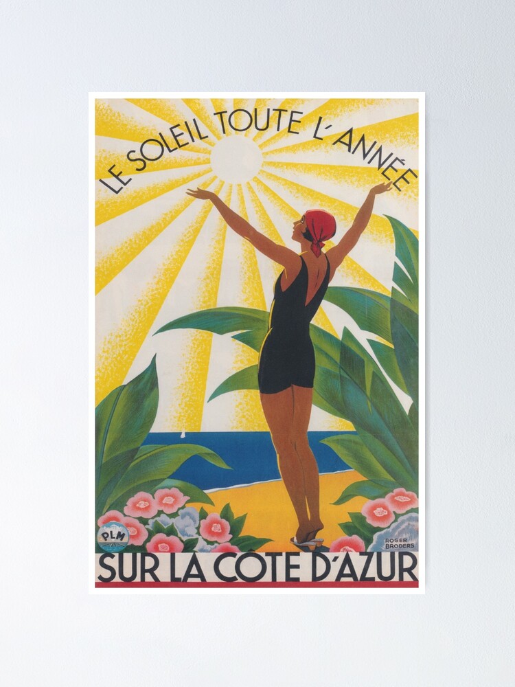 Sur La Cote d' Azur France, French Riviera, Vintage Travel Poster ...