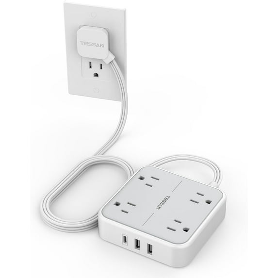 Sur Protector Flat Exteion Cord 5Ft, Flat Plug Power Sip with 4 Outlets ...