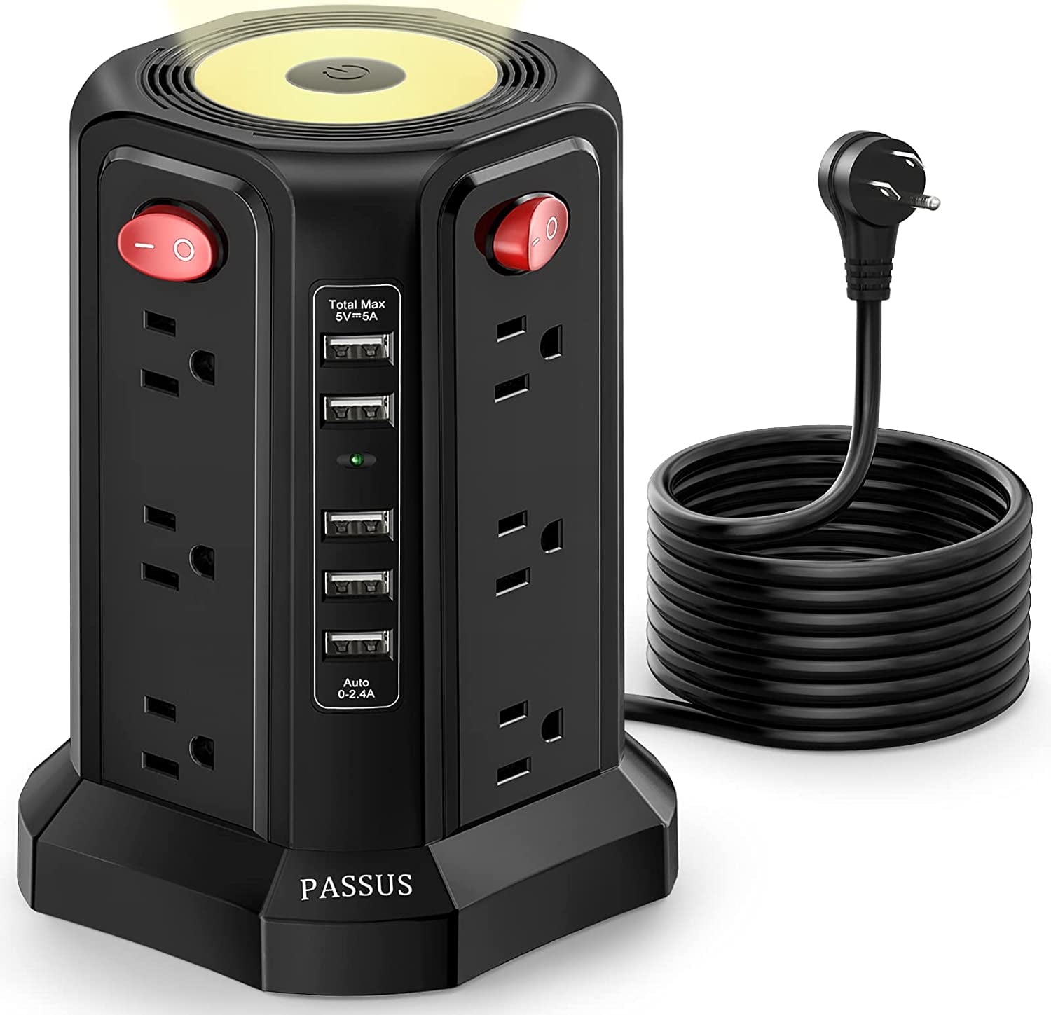 Sur Protector Power Strip Tower with 5 USB Ports and Night Light, 10FT ...