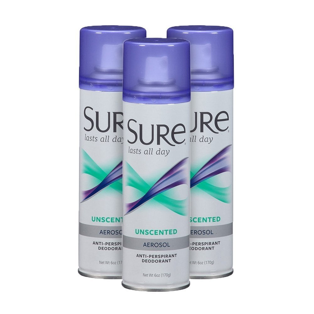 Sure Aerosol Anti-Perspirant Deodorant Spray, Unscented, 6 Ounce (Pack ...