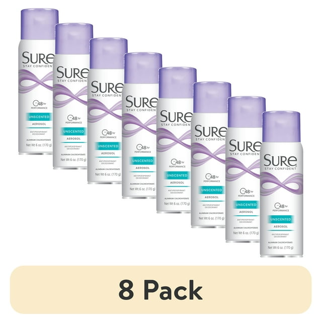 (8 pack) Sure Anti-Perspirant Deodorant Spray, Unscented, Women, 6 oz ...