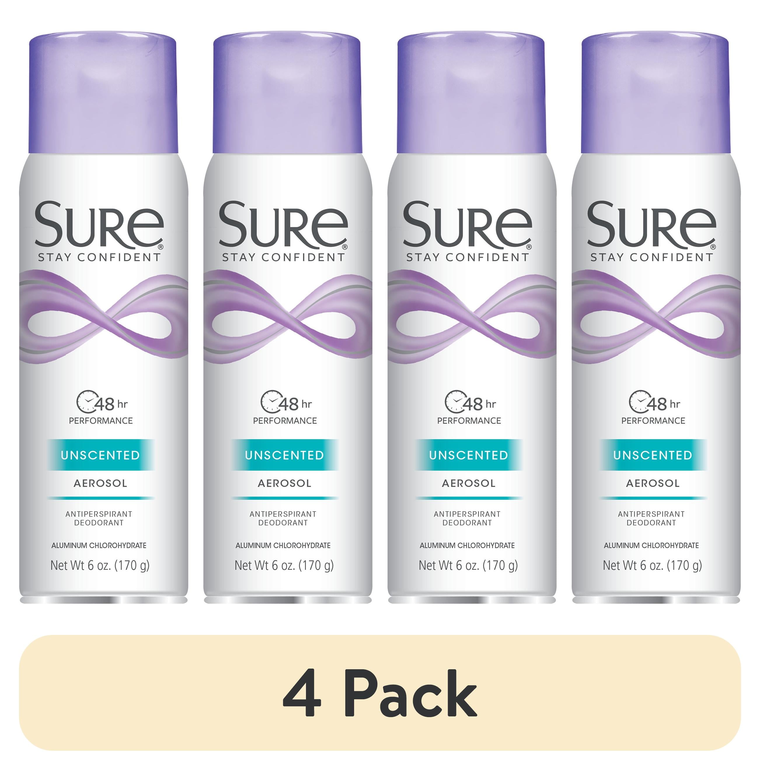 (4 pack) Sure Anti-Perspirant Deodorant Spray, Unscented, Women, 6 oz ...