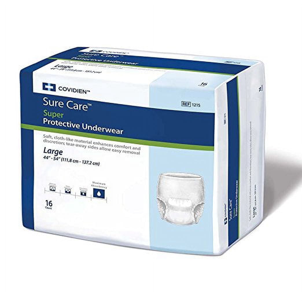 Sure Care Heavy Absorbency Adult Underwear 1215 Large Case of 64, White ...