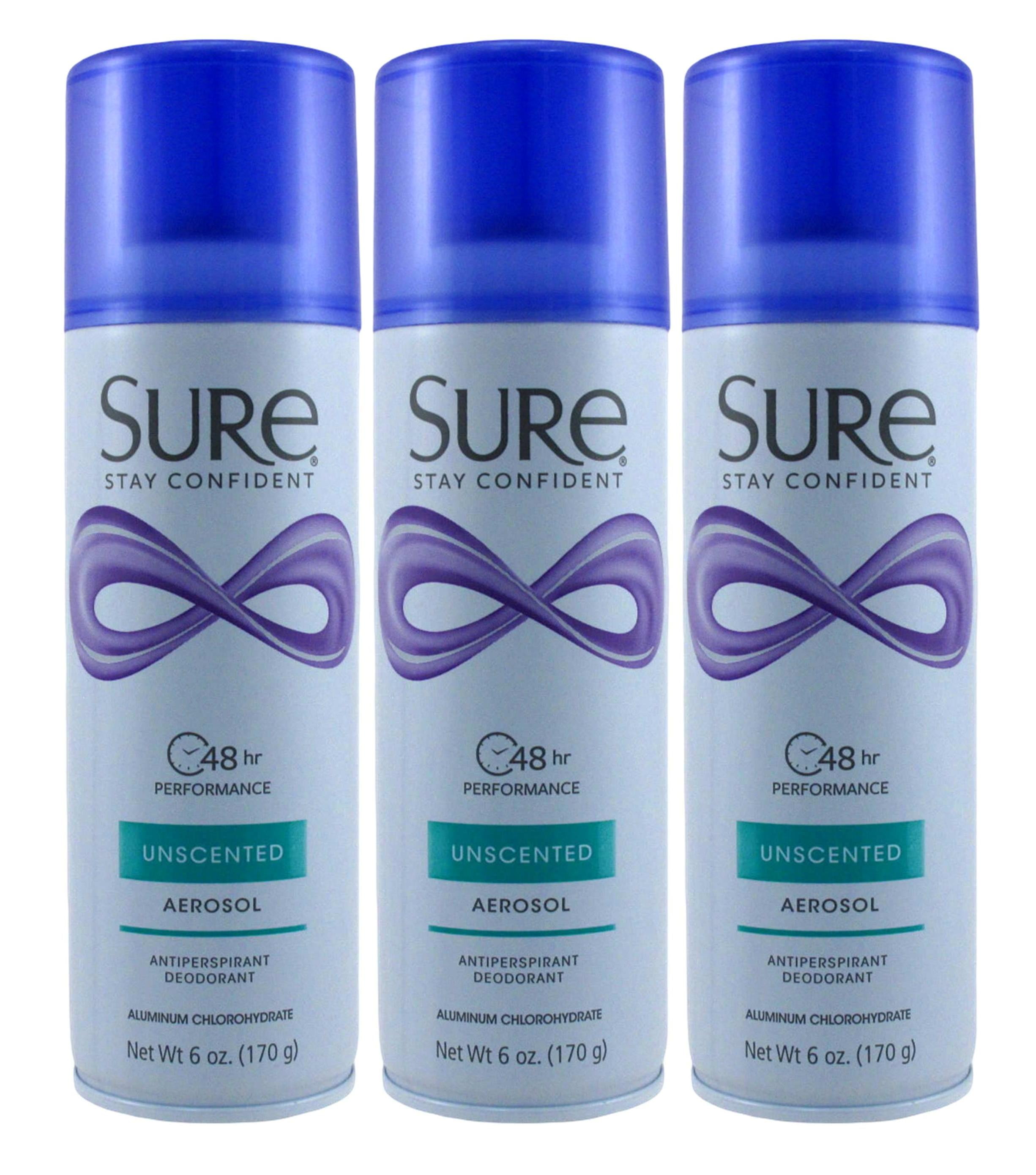 Sure Deodorant, 6oz Aerosol, Unscented, Pack of 3, Anti-Perspirant ...