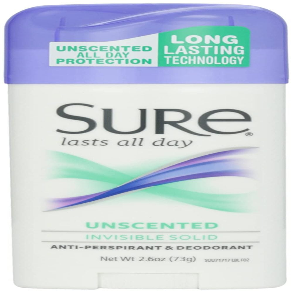 "Sure Deodorant Invisible Solid, Unscented - 2.6 oz" - Walmart.com