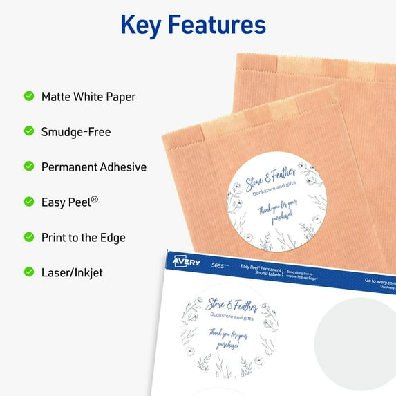 Sure Feed Technology Printable Round Labels 3 in Diameter Matte White ...