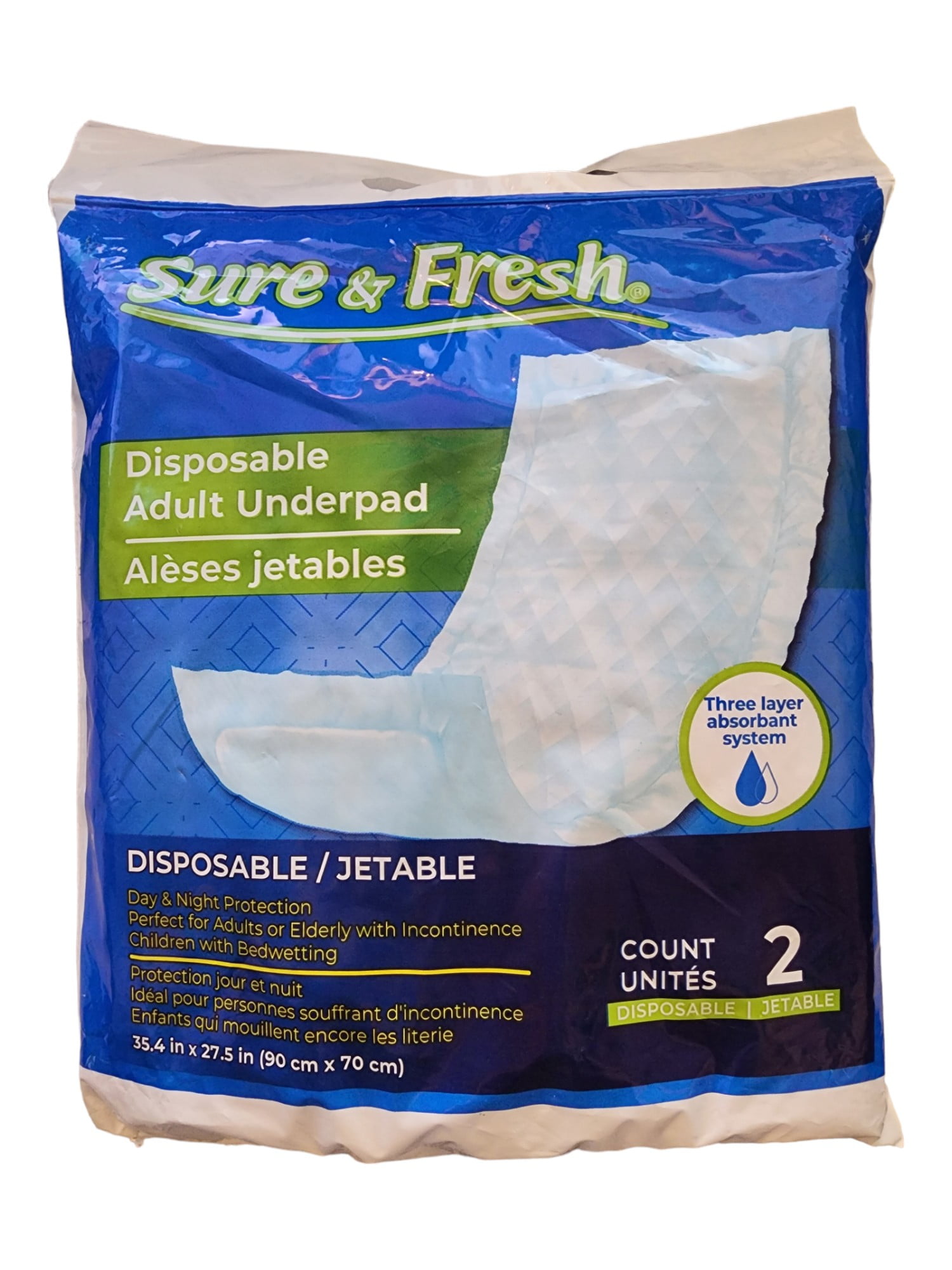 Sure & Fresh Disposable Adult or Child Underpad, 35.4 X 27.5 in, 2 ...