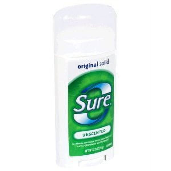Sure Original Solid Anti-Perspirant & Deodorant, Unscented, 2.7 oz ...