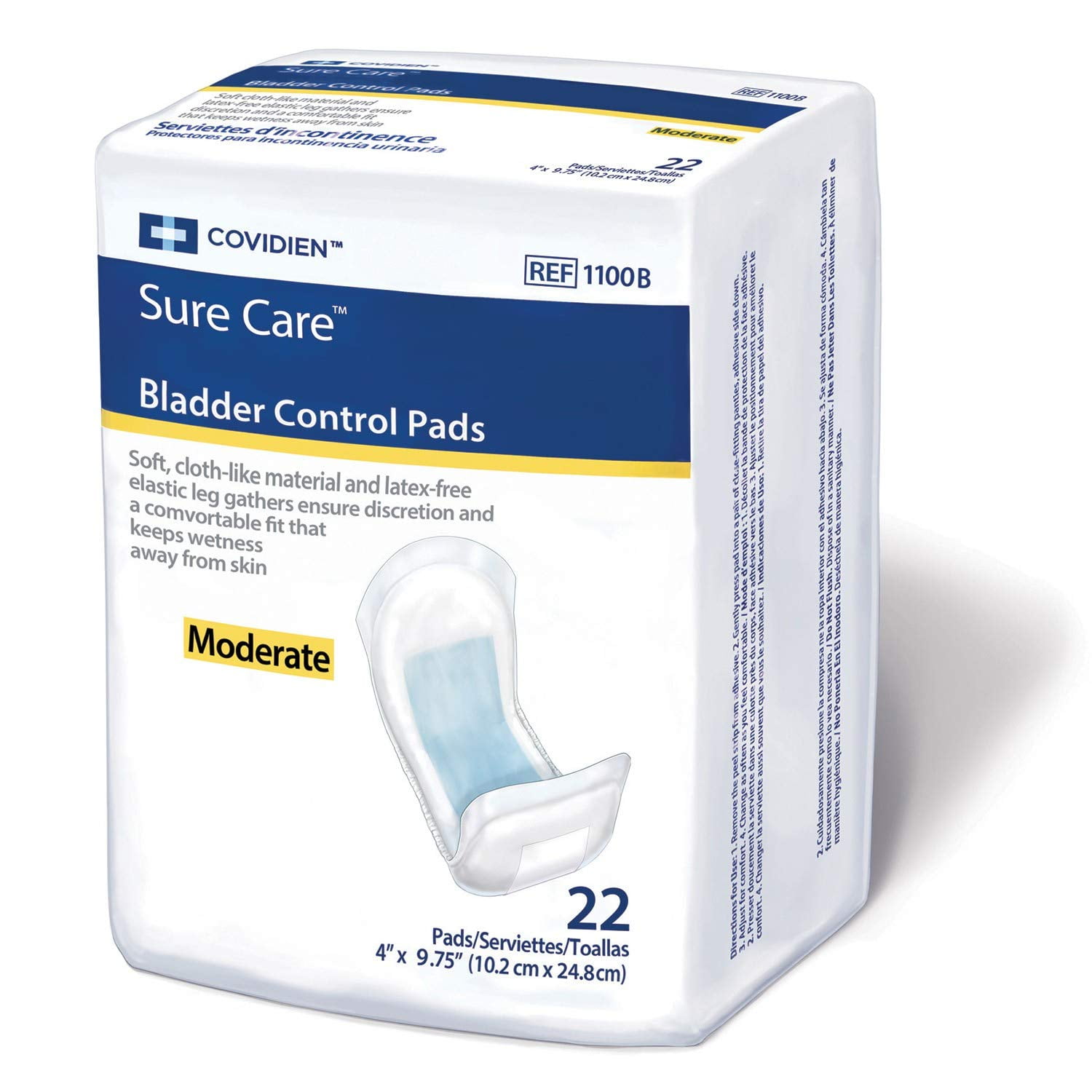 SureCare Moderate Absorbency Polymer Bladder Control Pad 1100B, 9-3/4 ...
