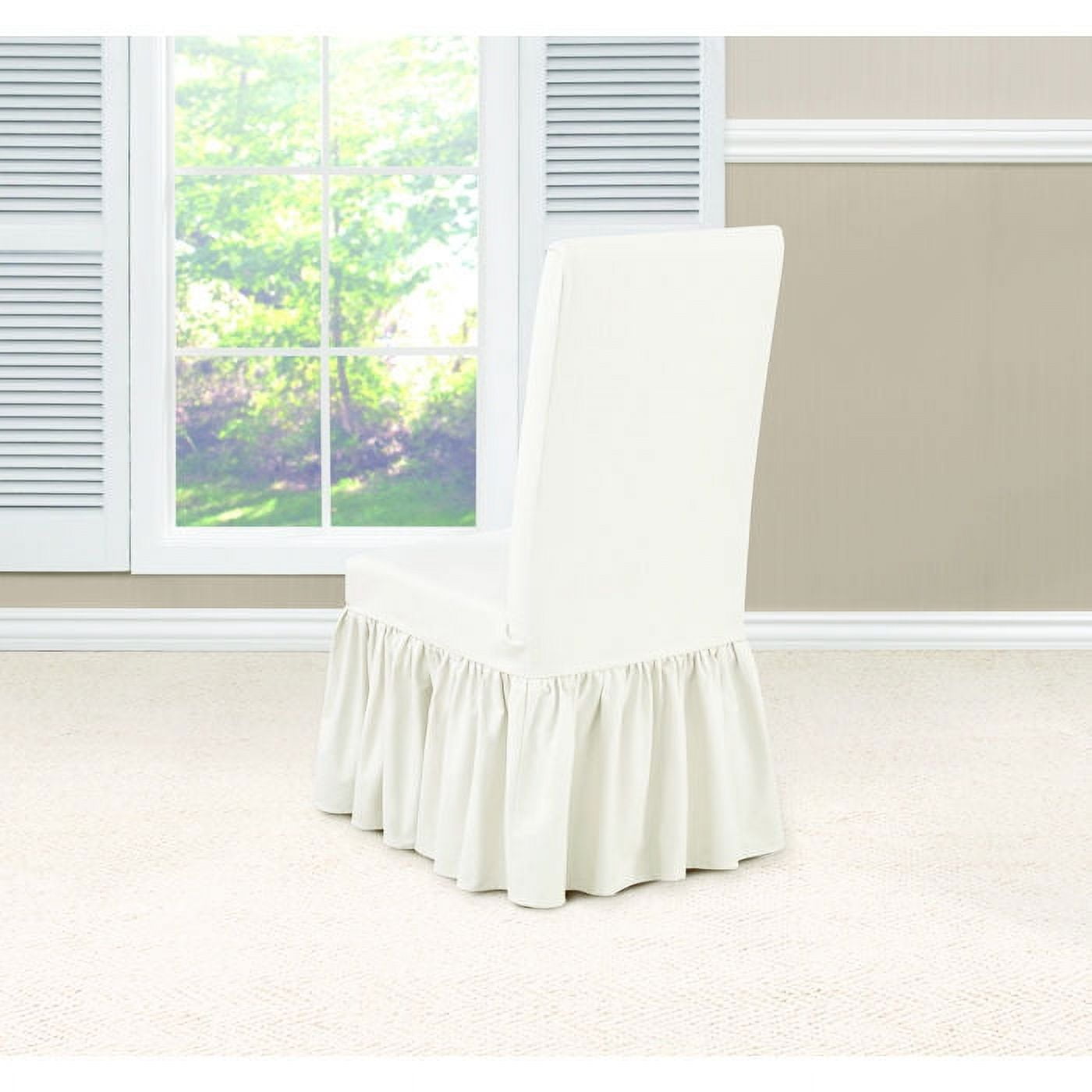 SureFit Essential Twill Ruffled Long Dining Chair Slipcover White ...