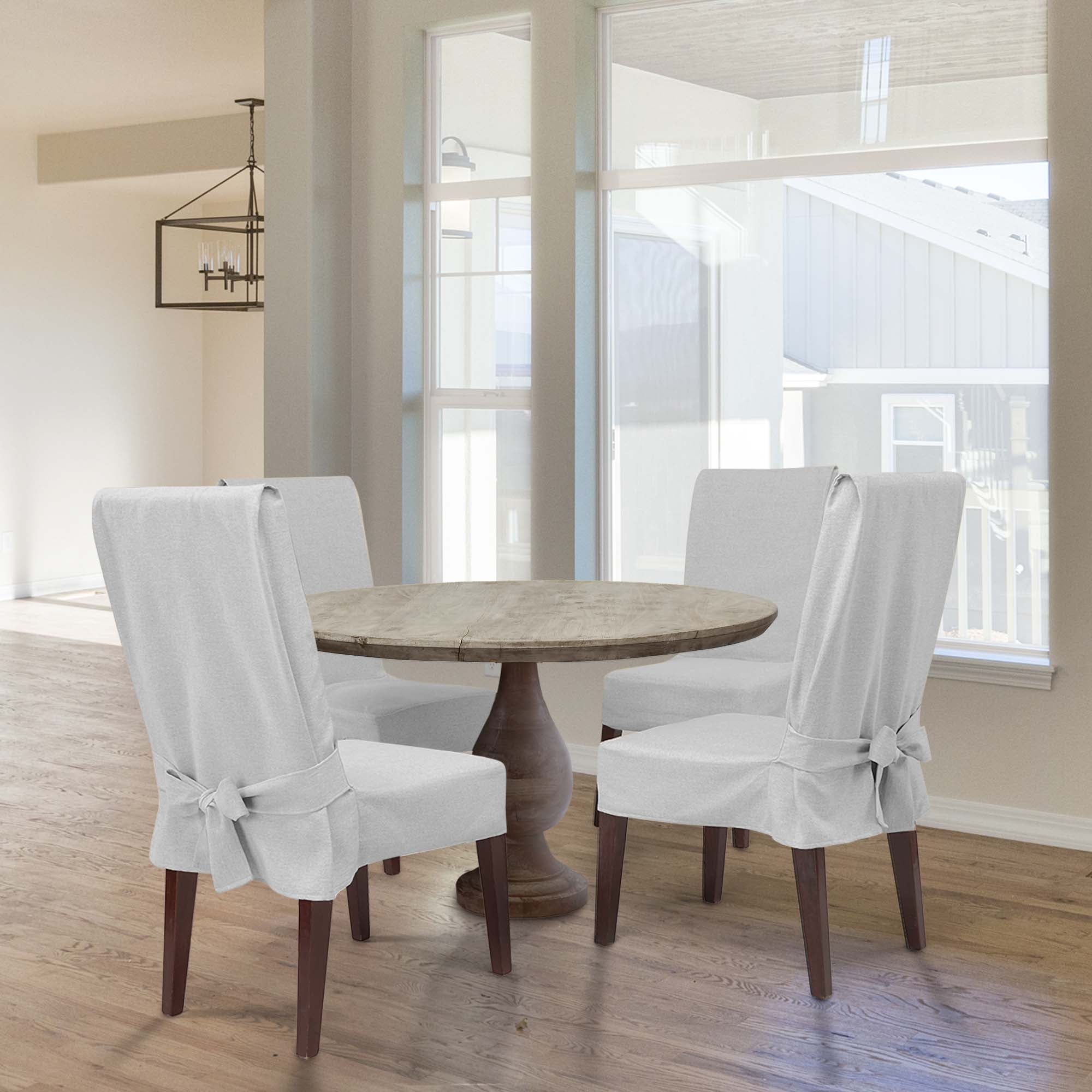 SureFit Farmhouse Basketweave Short Dining Chair, Faux Linen, Slipcover ...