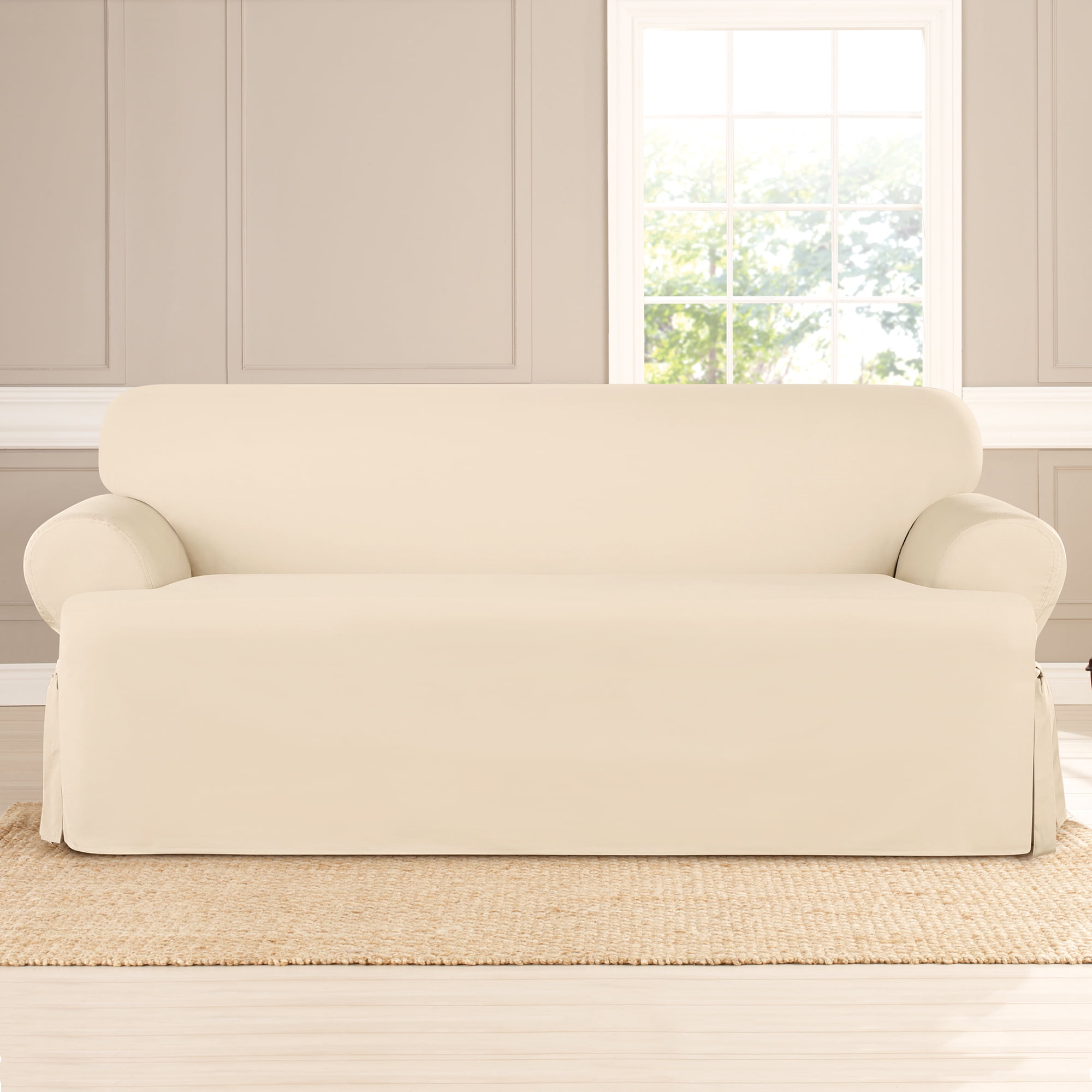 SureFit Heavyweight Cotton Duck T-Cushion Sofa Slipcovers, One-Piece ...