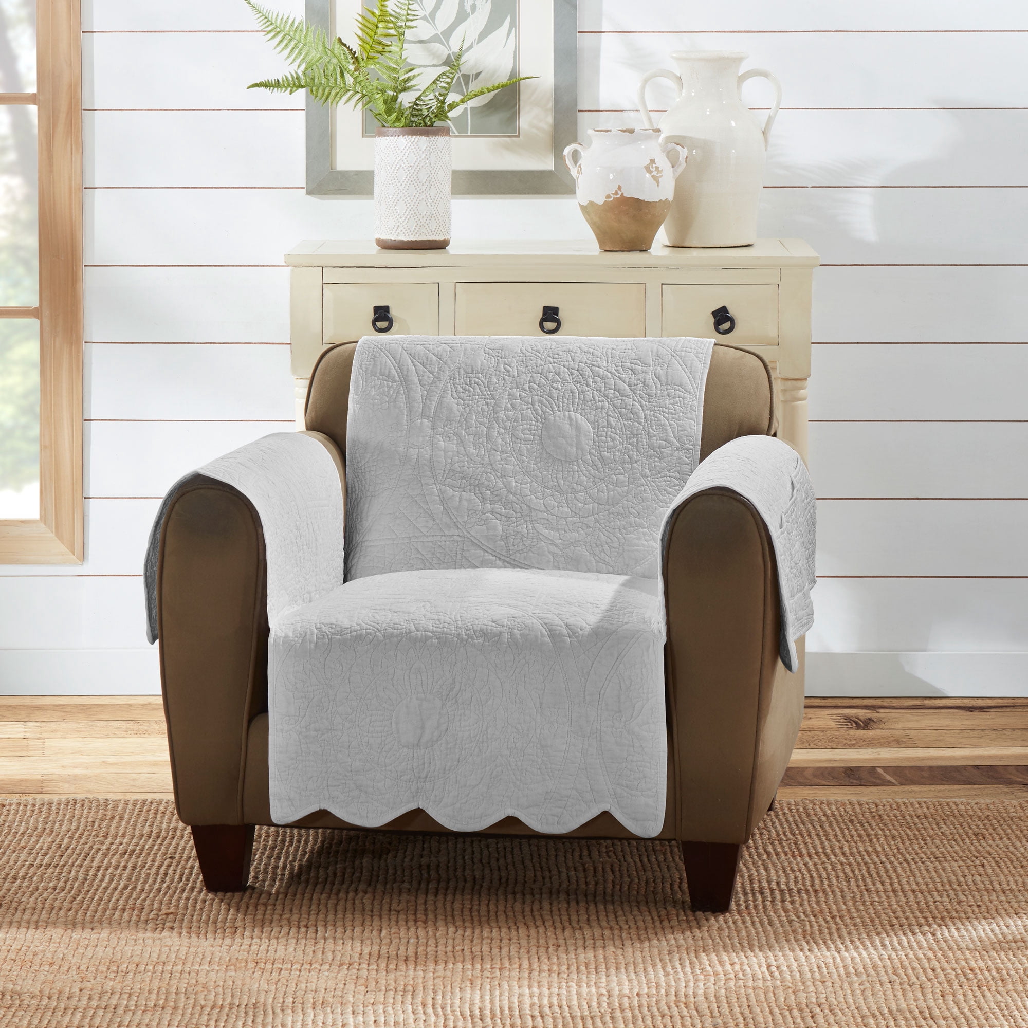 SureFit Heirloom, 100% Cotton, Chair Cover Furniture Protector with Arm ...