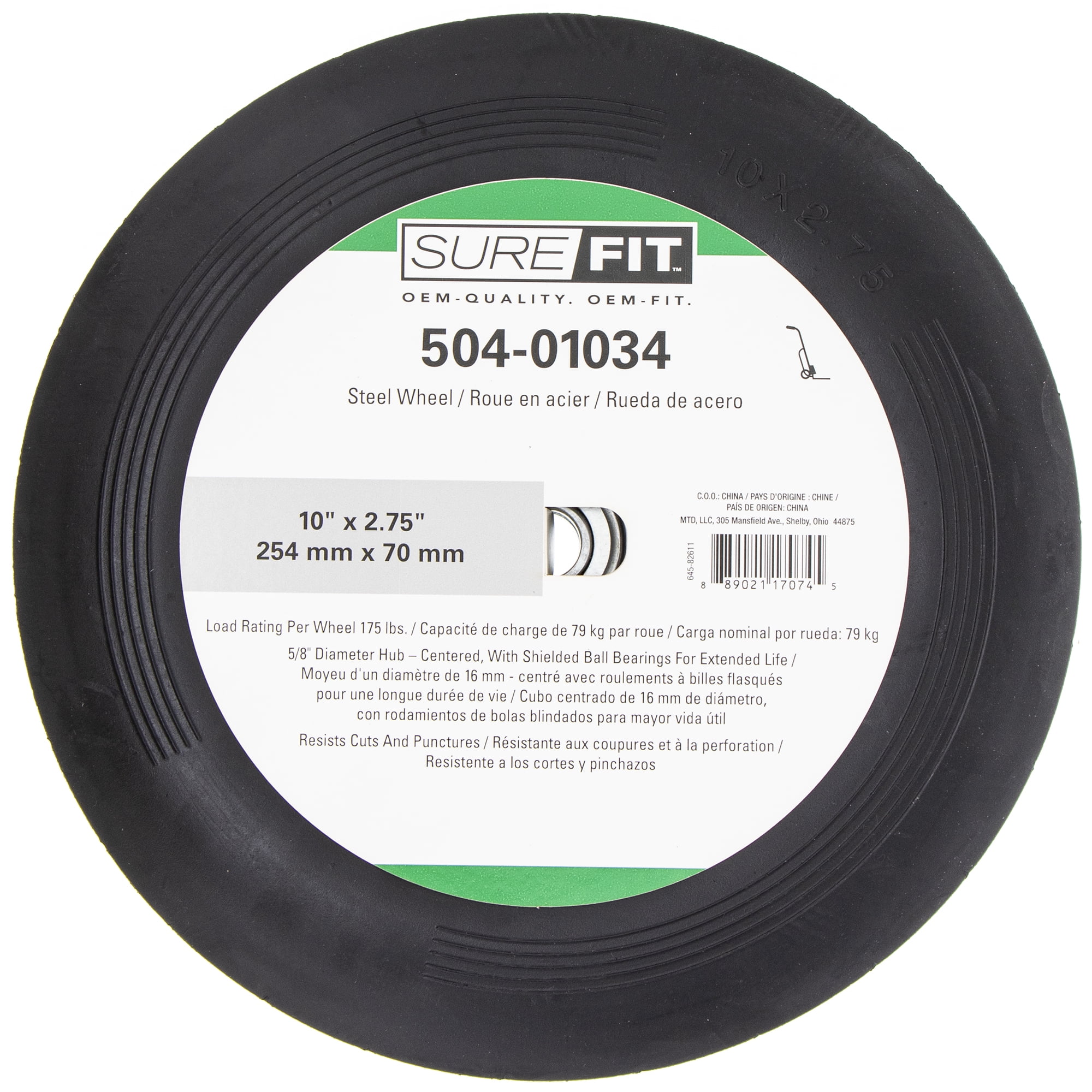 SureFit Ribbed Wheel 10x2.75 Steel 1-7 8" Hub Centered Universal Lawn ...