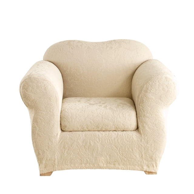 SureFit Stretch Jacquard Damask 2 Piece Chair Slipcover in Oyster ...