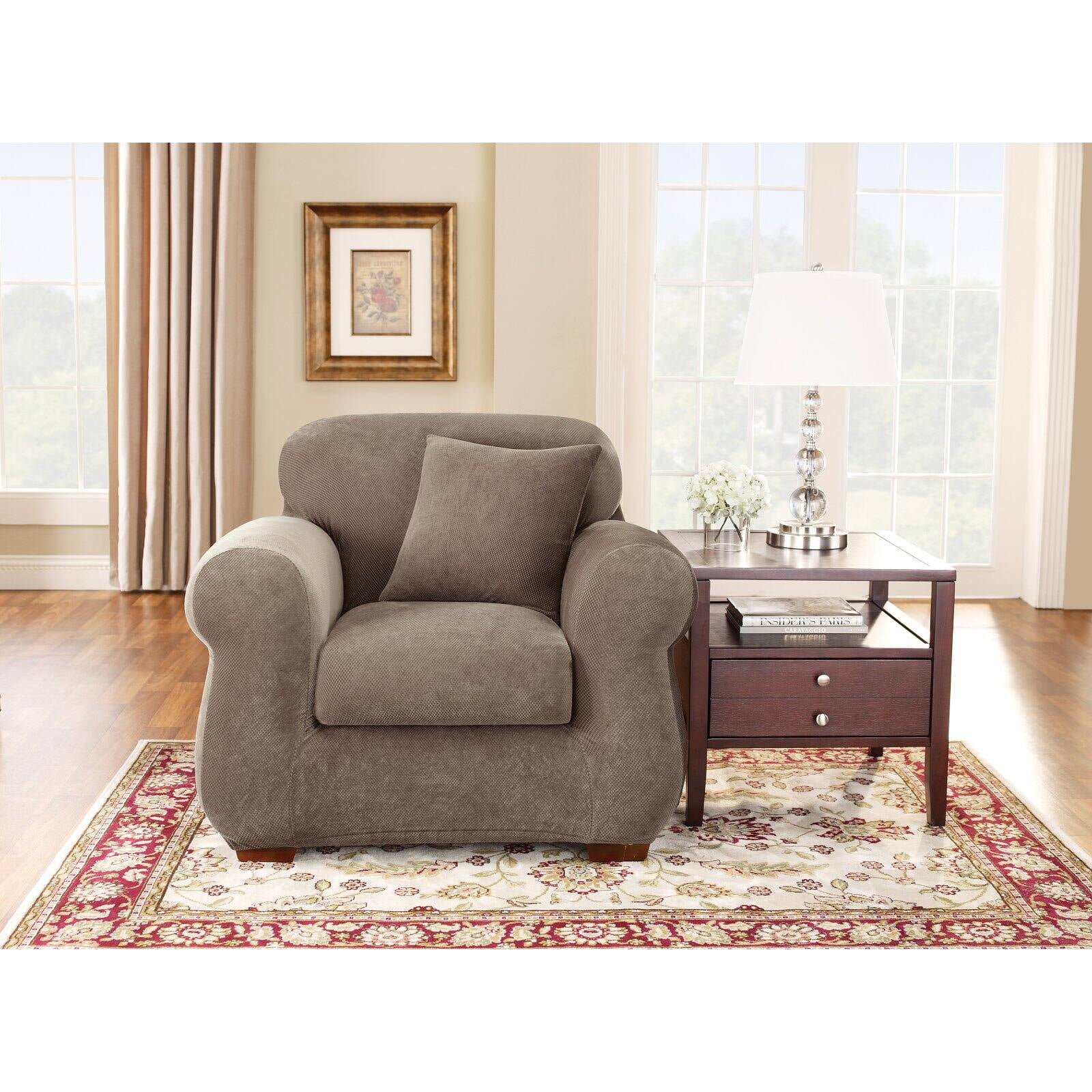 SureFit Stretch Pique 2 Piece Chair Slipcover Taupe - Walmart.com