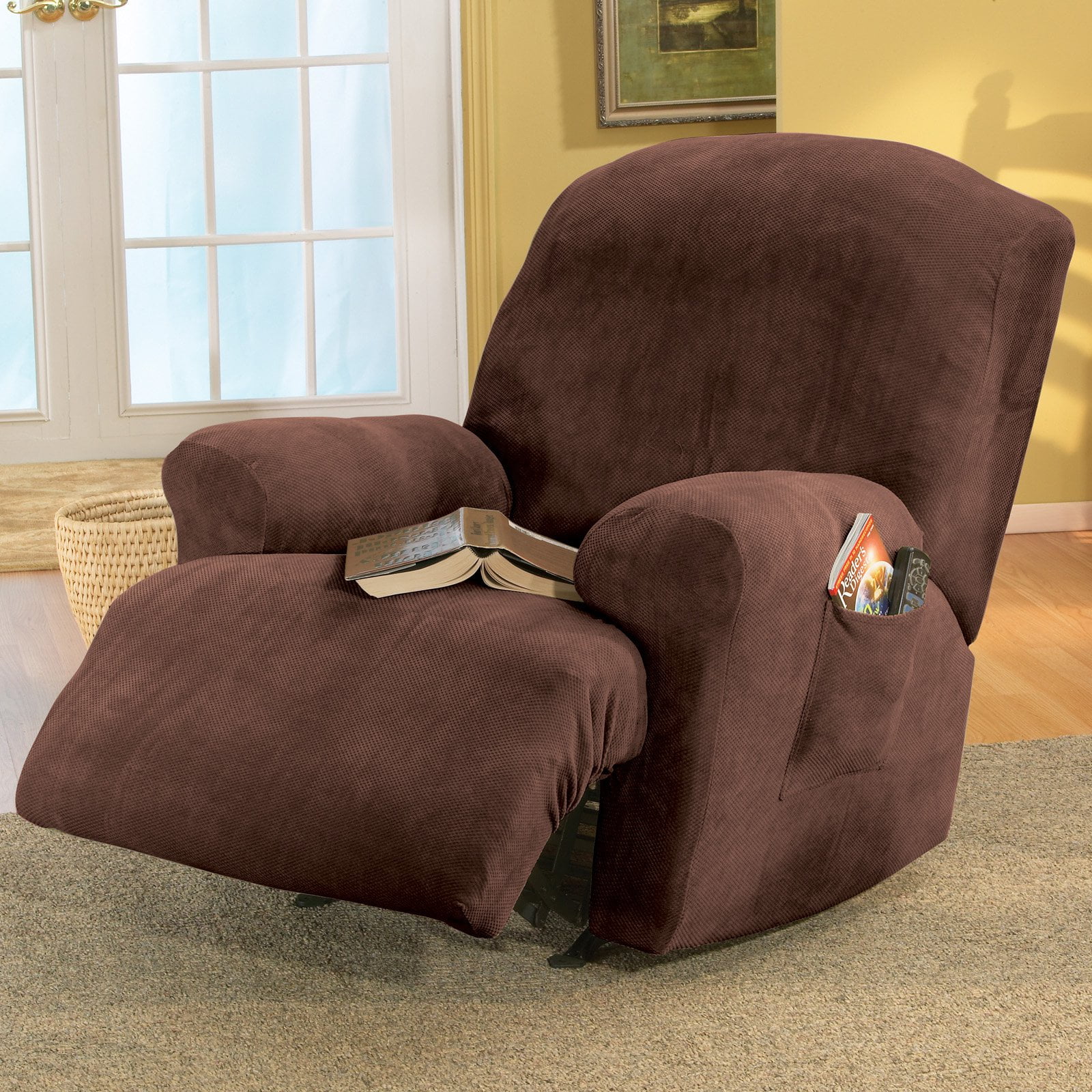 SureFit Washable Stretch Pique Recliner Slipcover Soft Poly Cotton Blend Material Chocolate Walmart