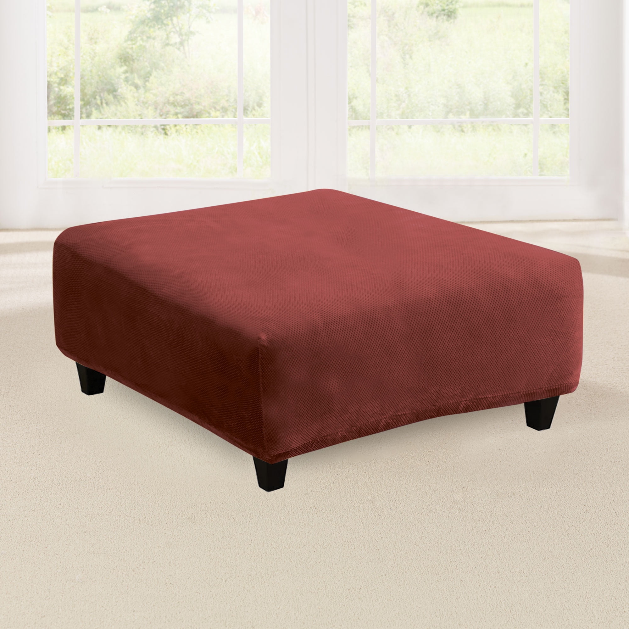 SureFit Stretch Pique Ottoman Slipcovers, Square Ottoman Covers, Single ...