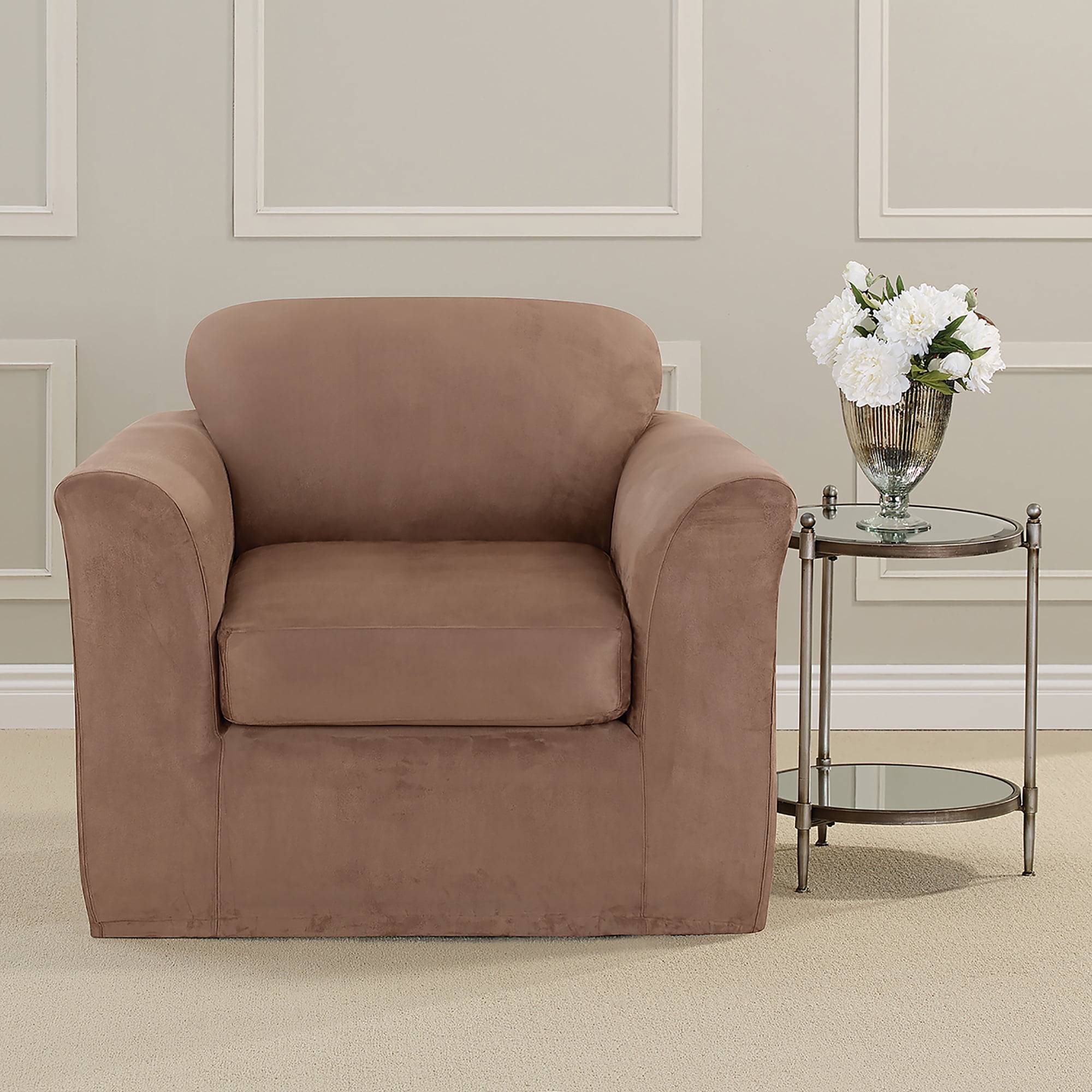 SureFit Ultimate Stretch Suede 2 Piece Chair Slipcover Luggage ...