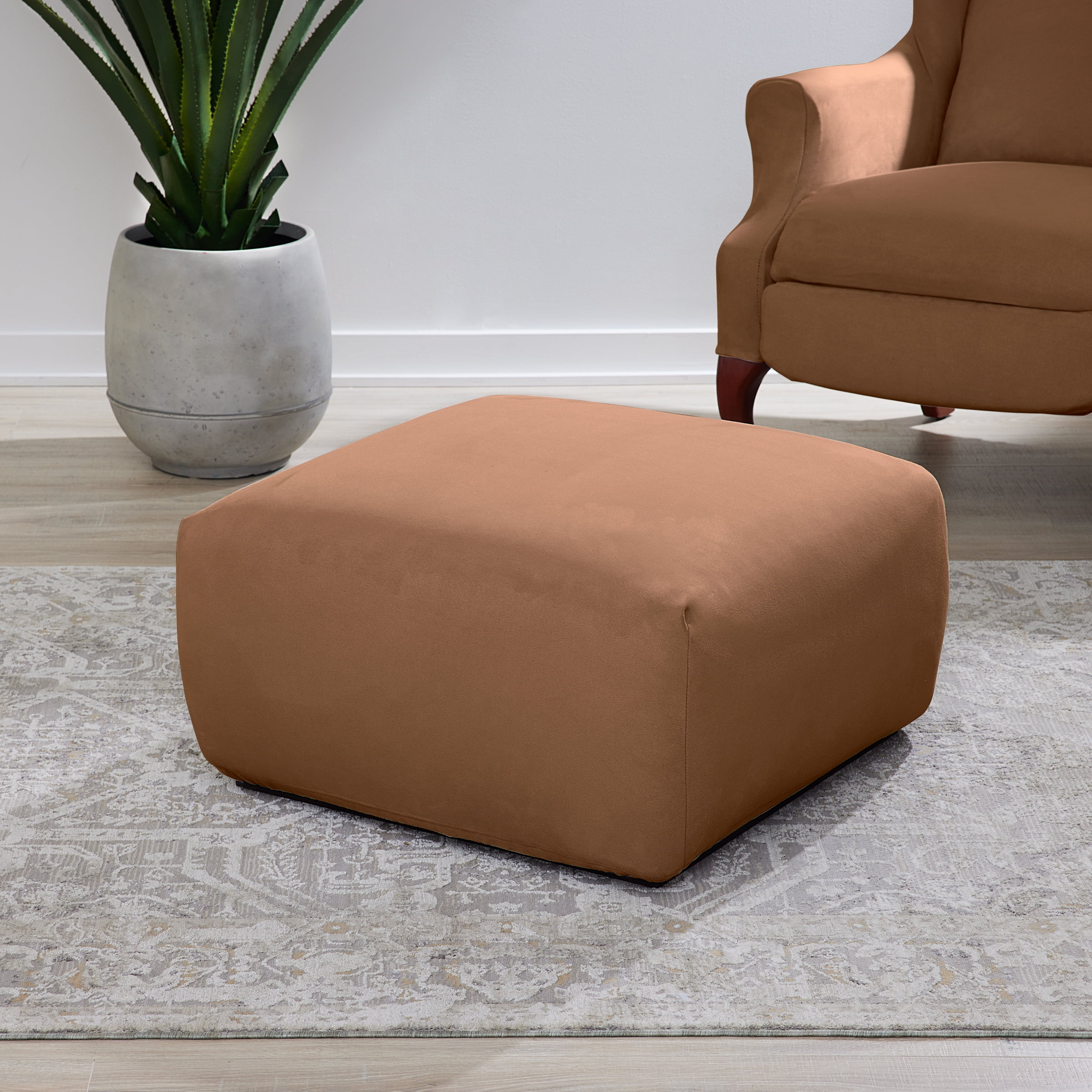 SureFit Ultimate Stretch Suede Square Ottoman Slipcover with Elastic ...
