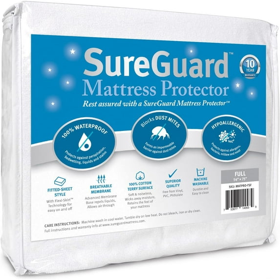 SureGuard Full Size Mattress Protector - 100% Waterproof ...