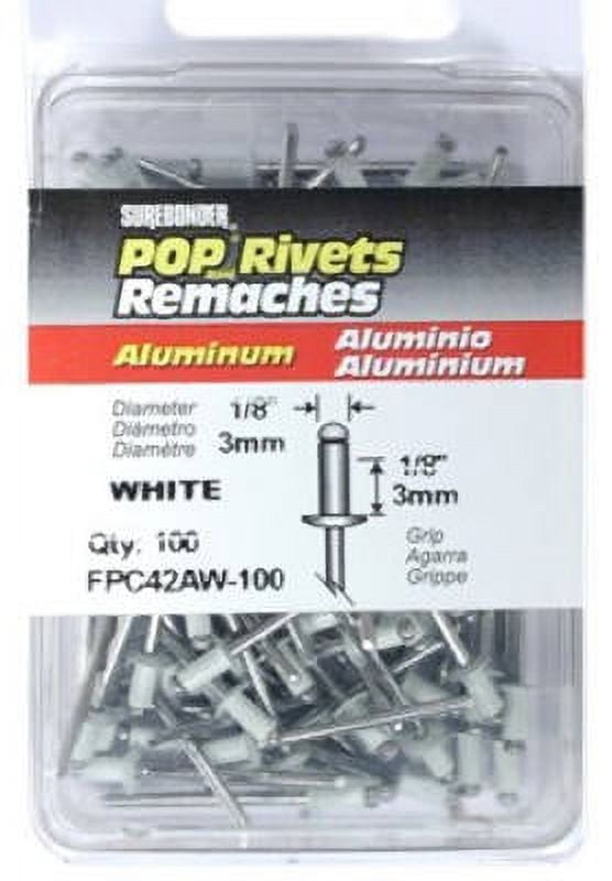 Surebonder 100 Pack Short White Aluminum Rivet 1/8" Diameter, Each ...