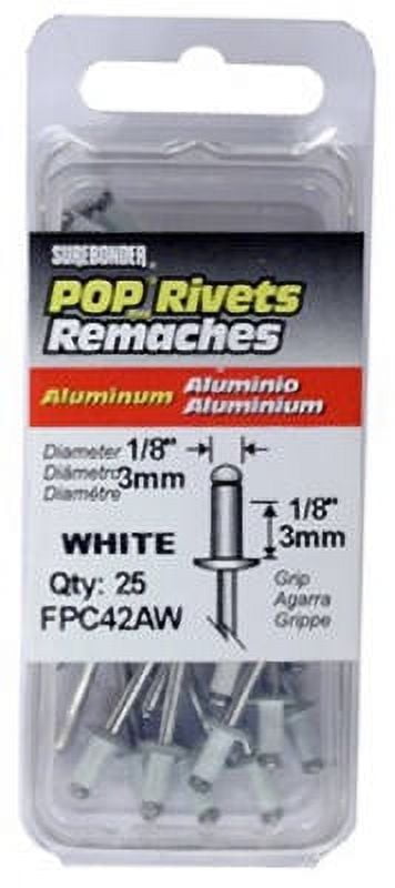 Surebonder 25 Pack Short Aluminum White Rivet 1/8" Diameter, Each ...