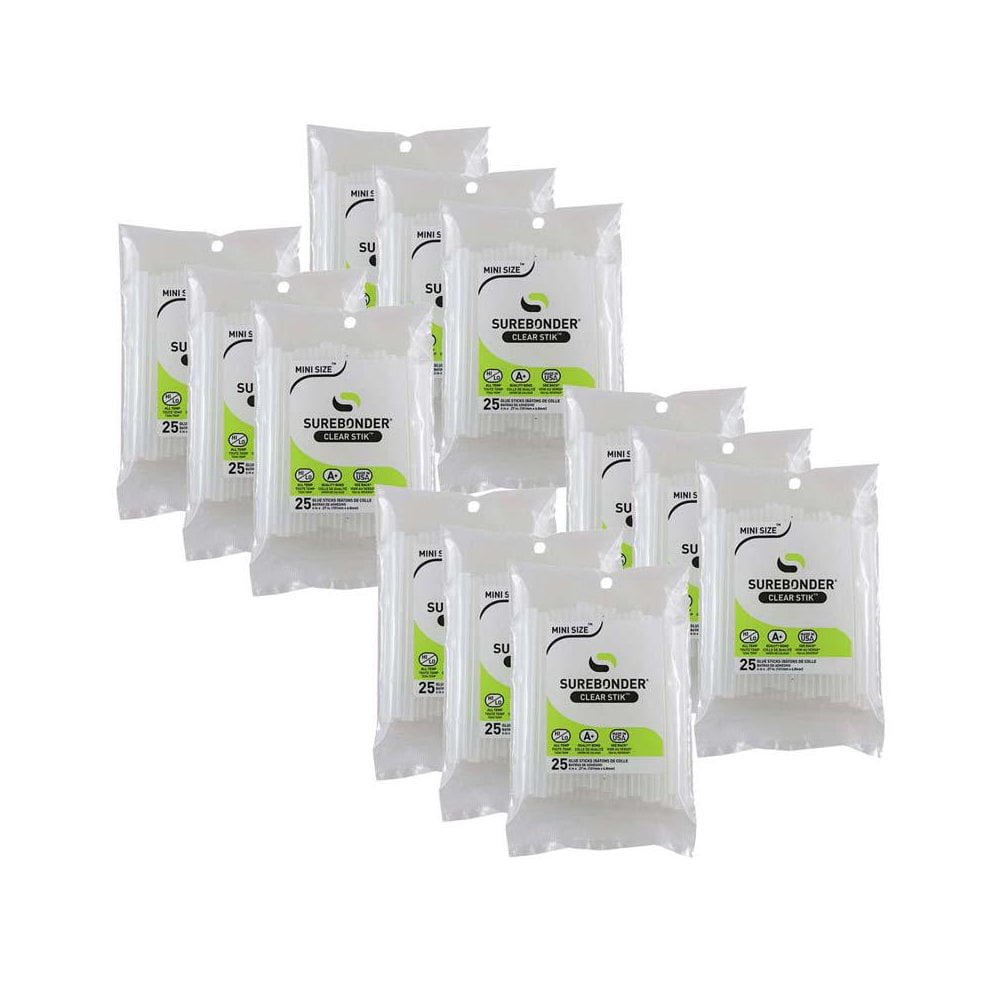 Surebonder® Mini Clear Hot Glue Stick Dual Temp., 25 per Pack, 12 Packs ...