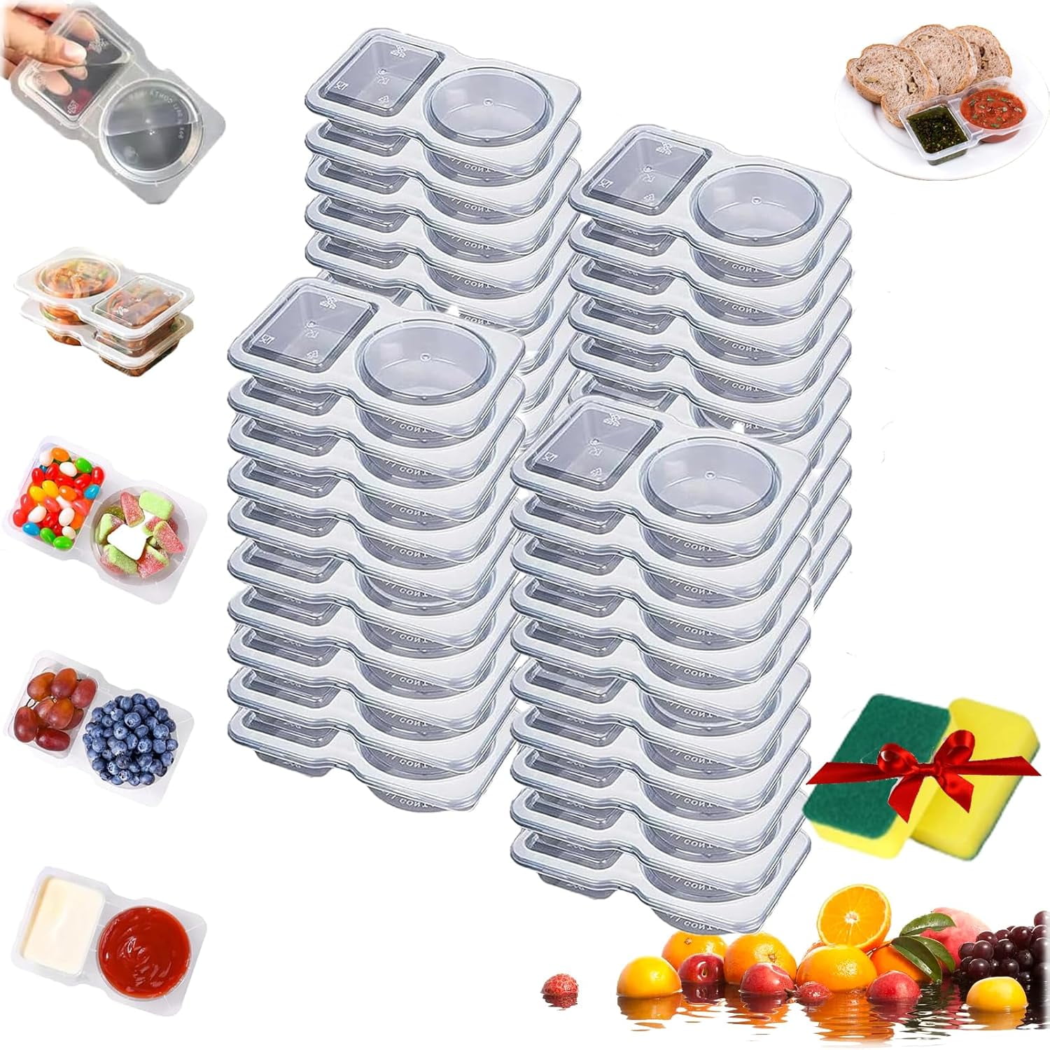Sureofabout Snack Containers, 20 Pcs Double Compartment Condiment ...