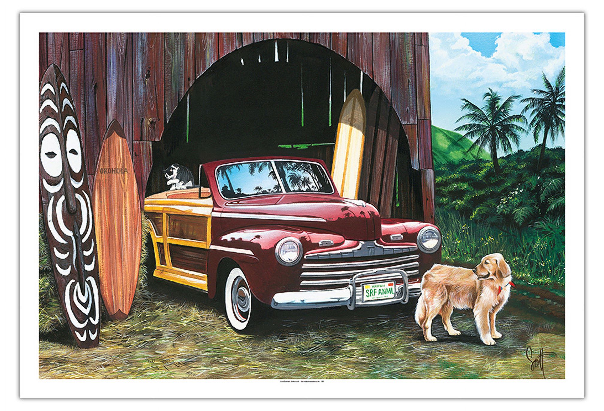 Surf Animal - Retro Woodie Car with Surfboards - From an Original Color ...