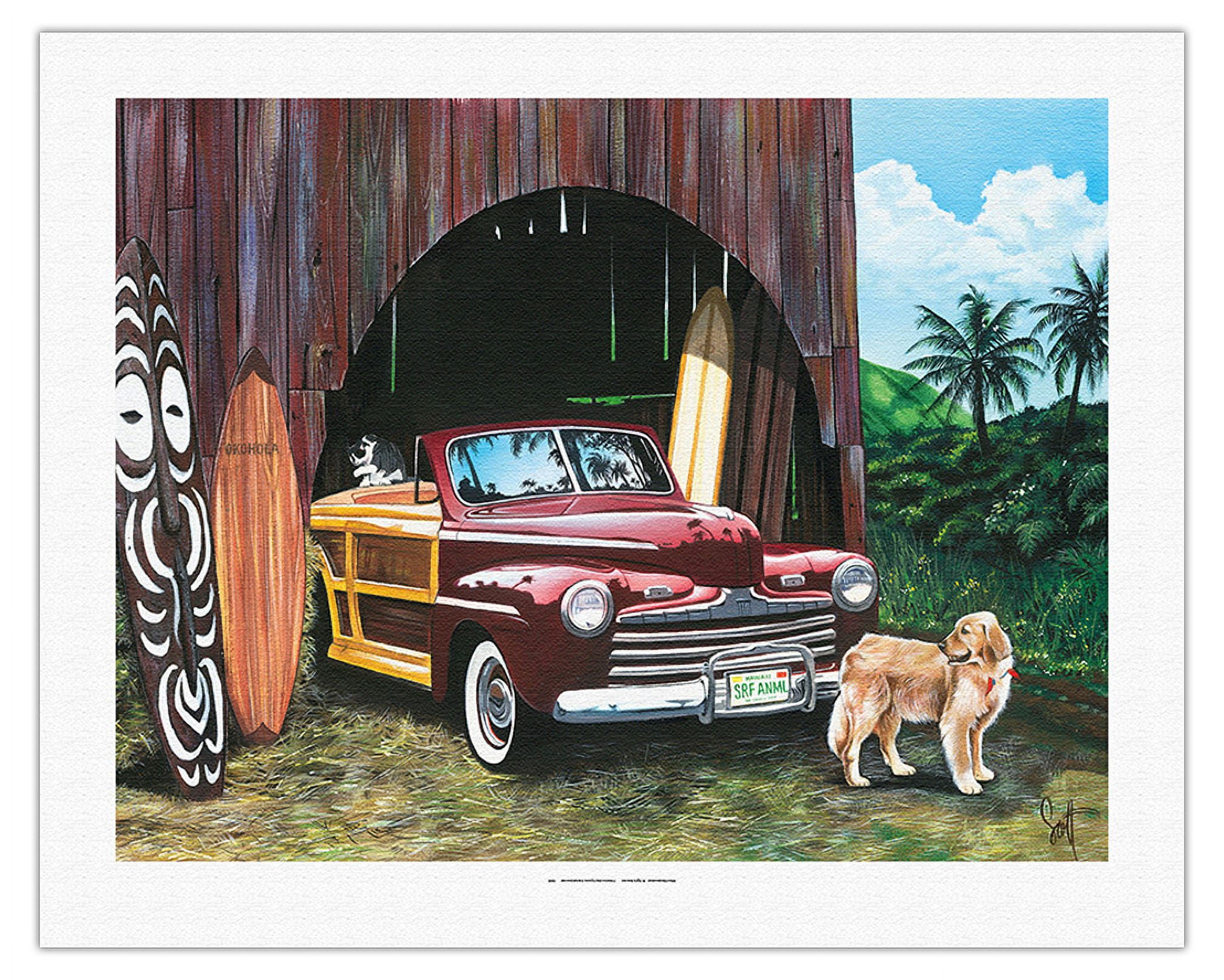 Surf Animal - Retro Woodie Car with Surfboards - From an Original Color ...